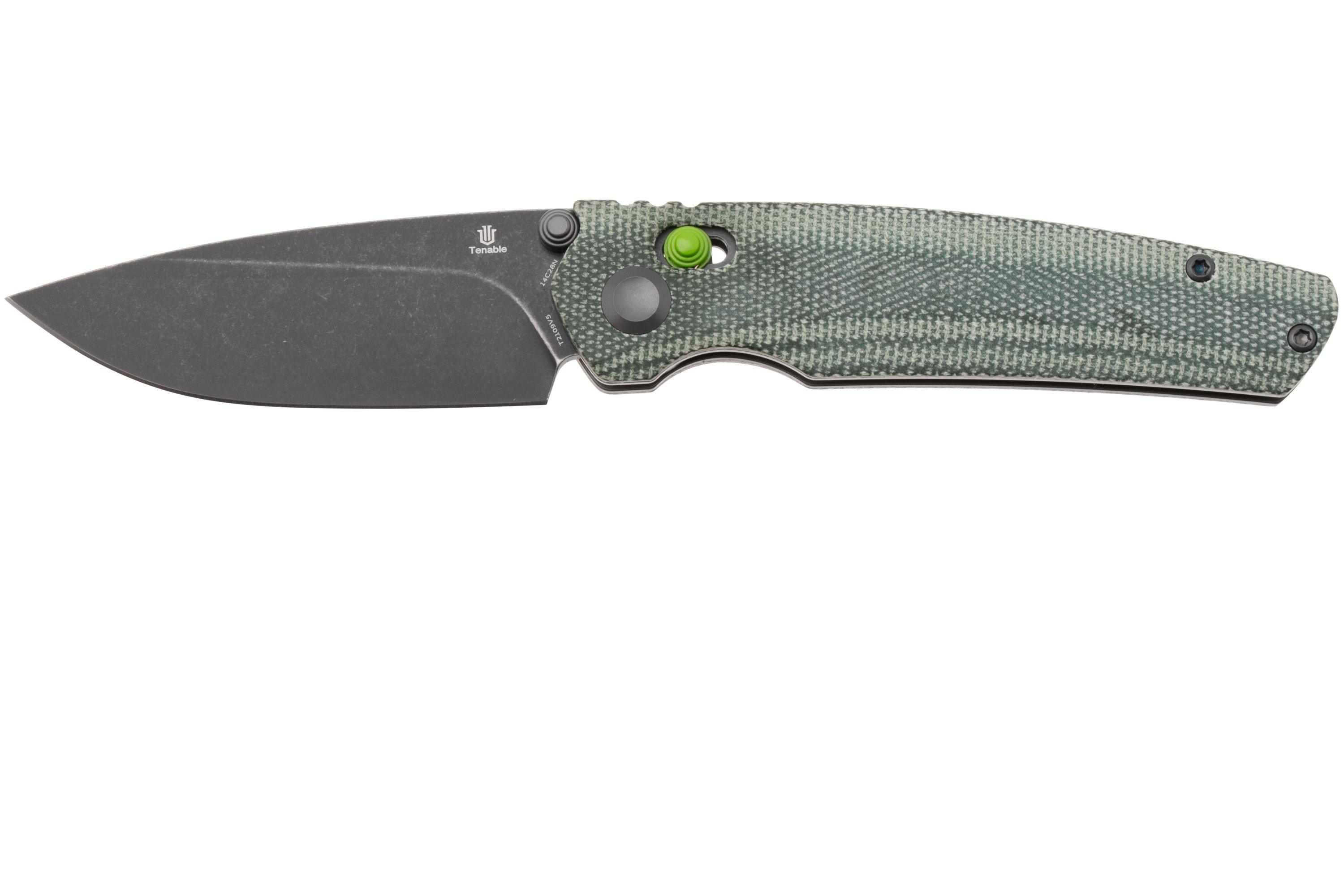Tenable Knives Raven T2109V5 Blackwashed 14C28N, Green Micarta ...
