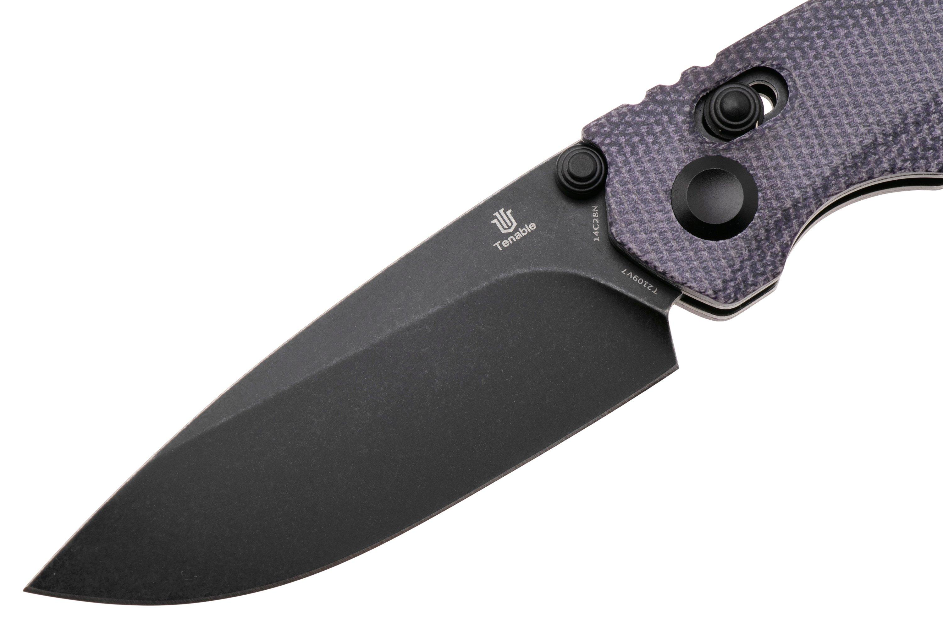 Tenable Knives Raven T2109V7 Blackwashed 14C28N, Purple Micarta, pocket ...