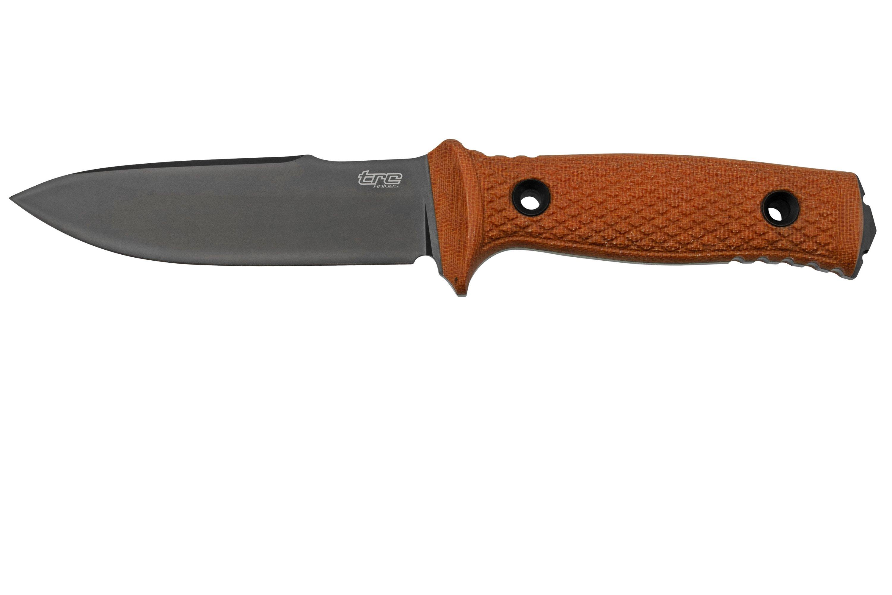 TRC Knives M-1SLG-NCM, V4E Steel Black DLC, Natural Canvas Micarta ...