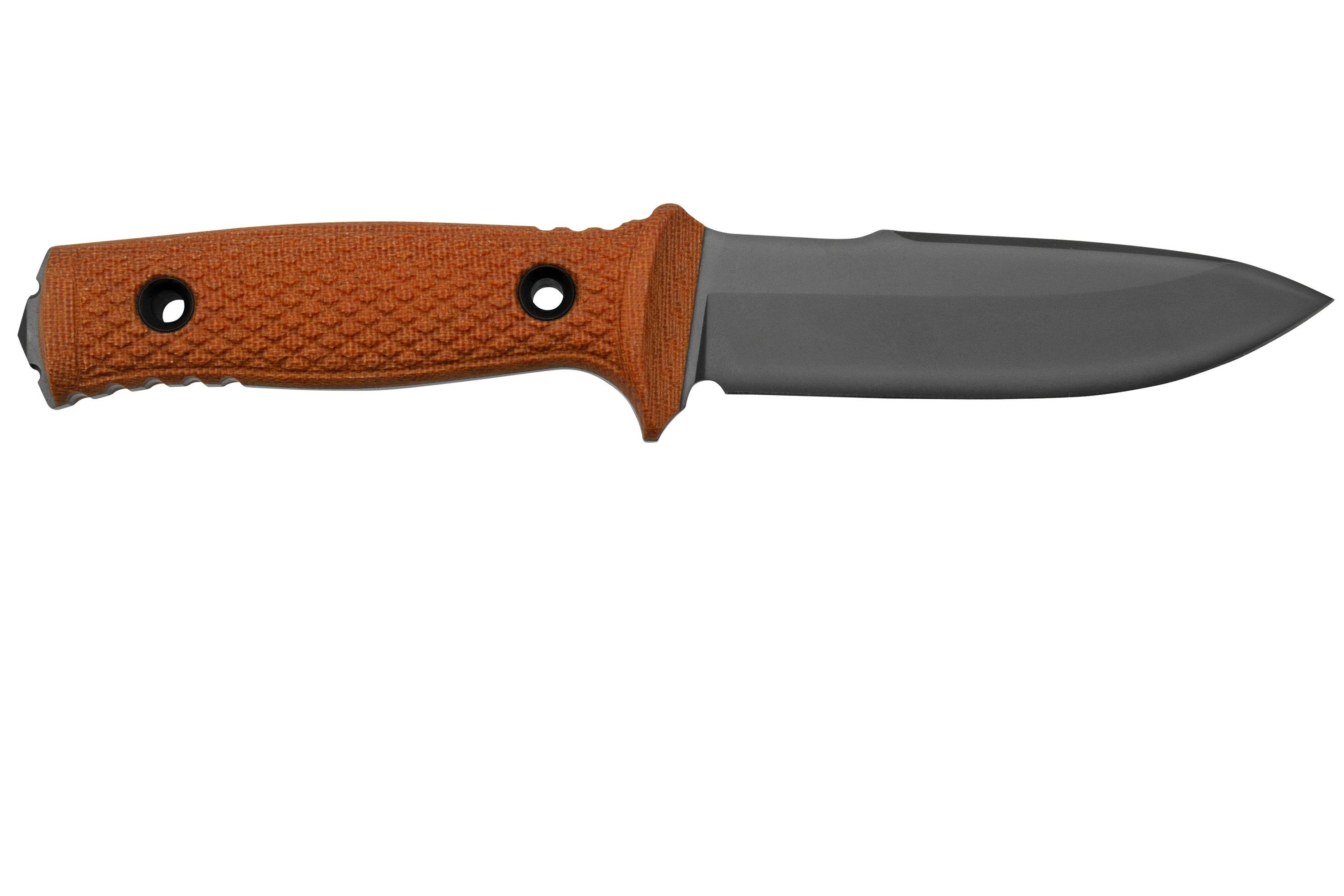 TRC Knives M-1SLG-NCM, V4E Steel Black DLC, Natural Canvas Micarta ...