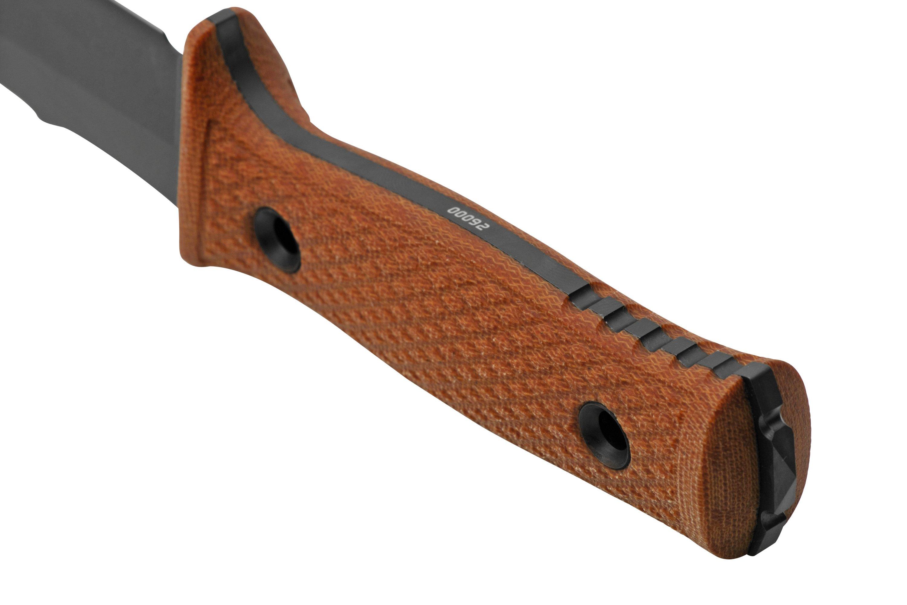 TRC Knives M-1SLG-NCM, V4E Steel Black DLC, Natural Canvas Micarta ...