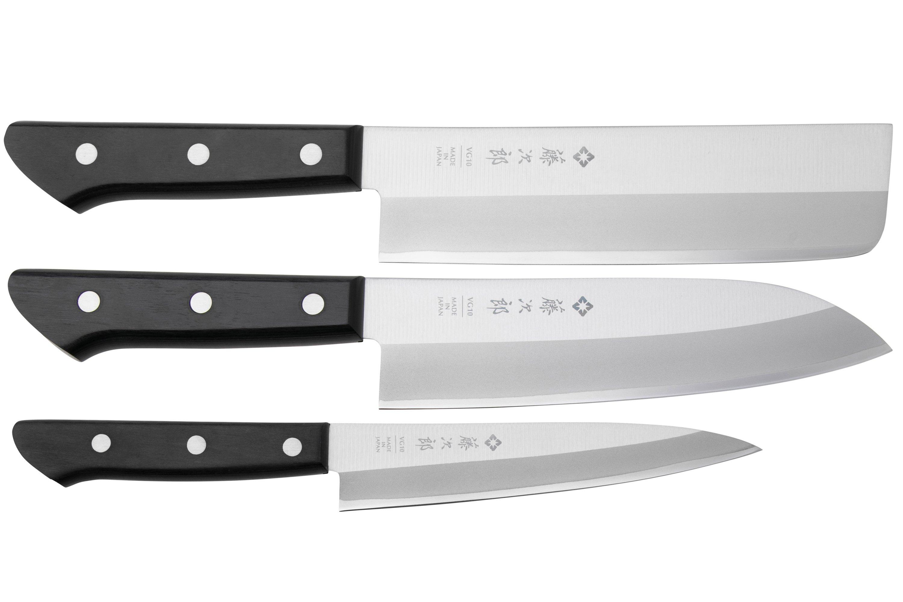 Tojiro Basic TBS-300, 3-piece knife set, nakiri, santoku, petty ...