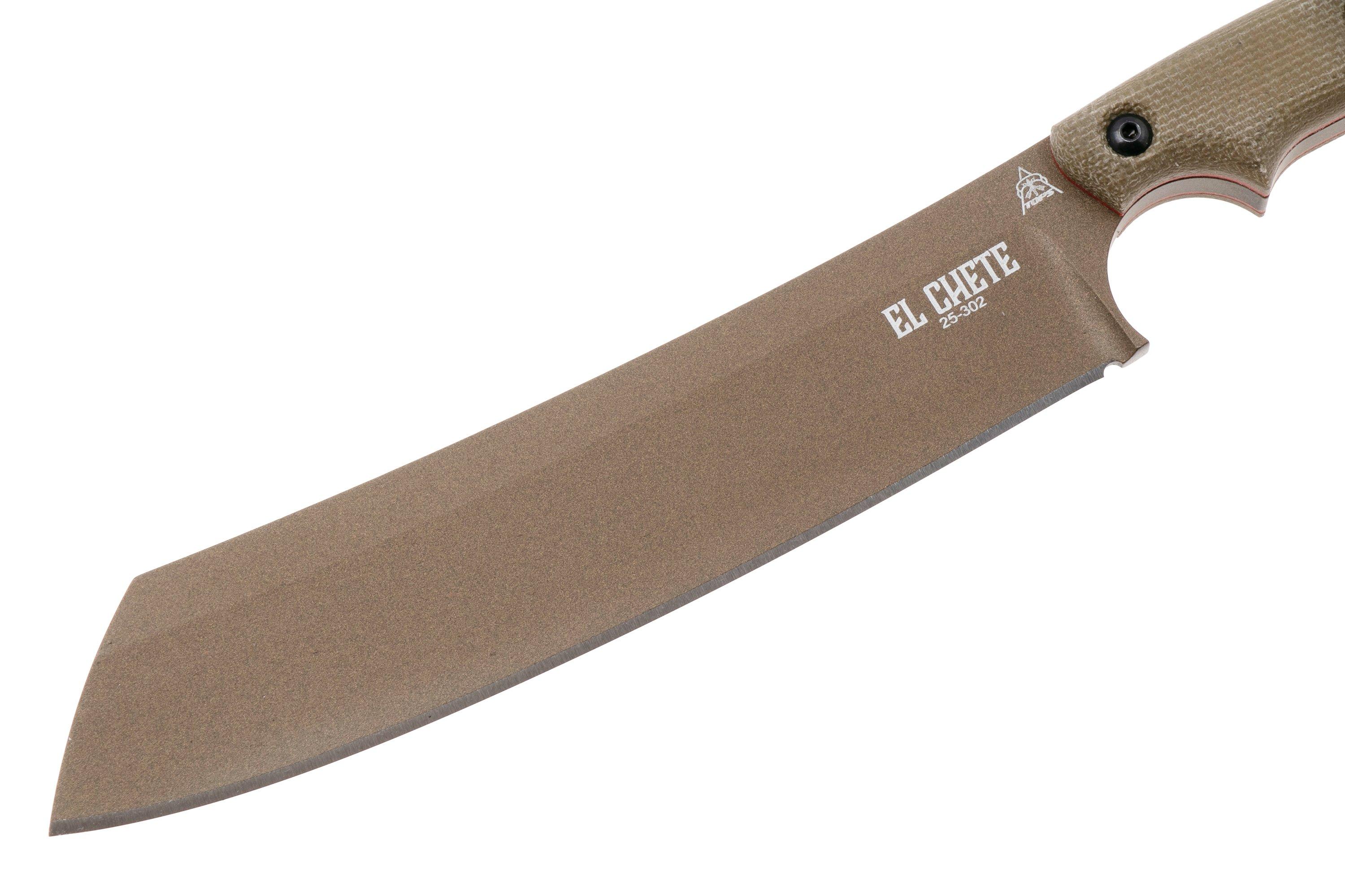 TOPS Knives El Chete Mini ELCHM-01 Midnight Bronze 1095, Green Micarta ...