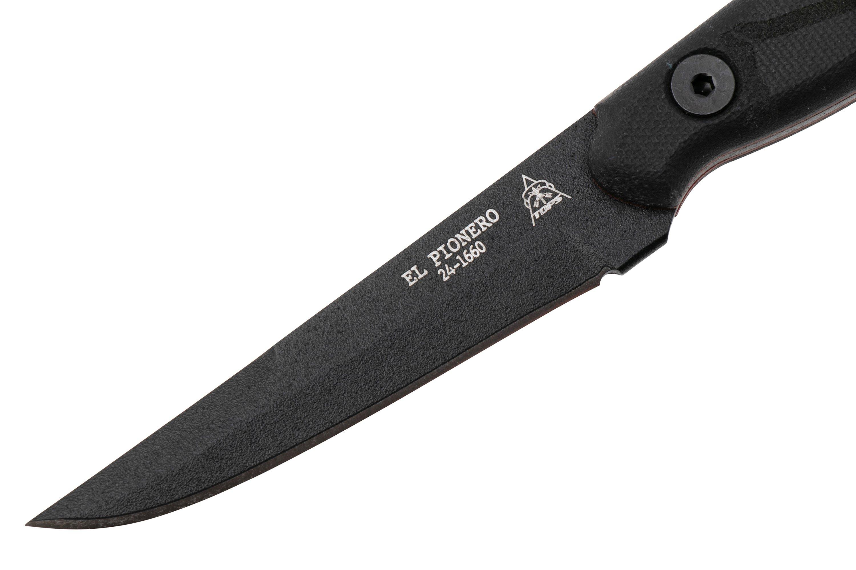 TOPS Knives El Pionero ELPO-02, 1095 Black Traction, Black Linen ...