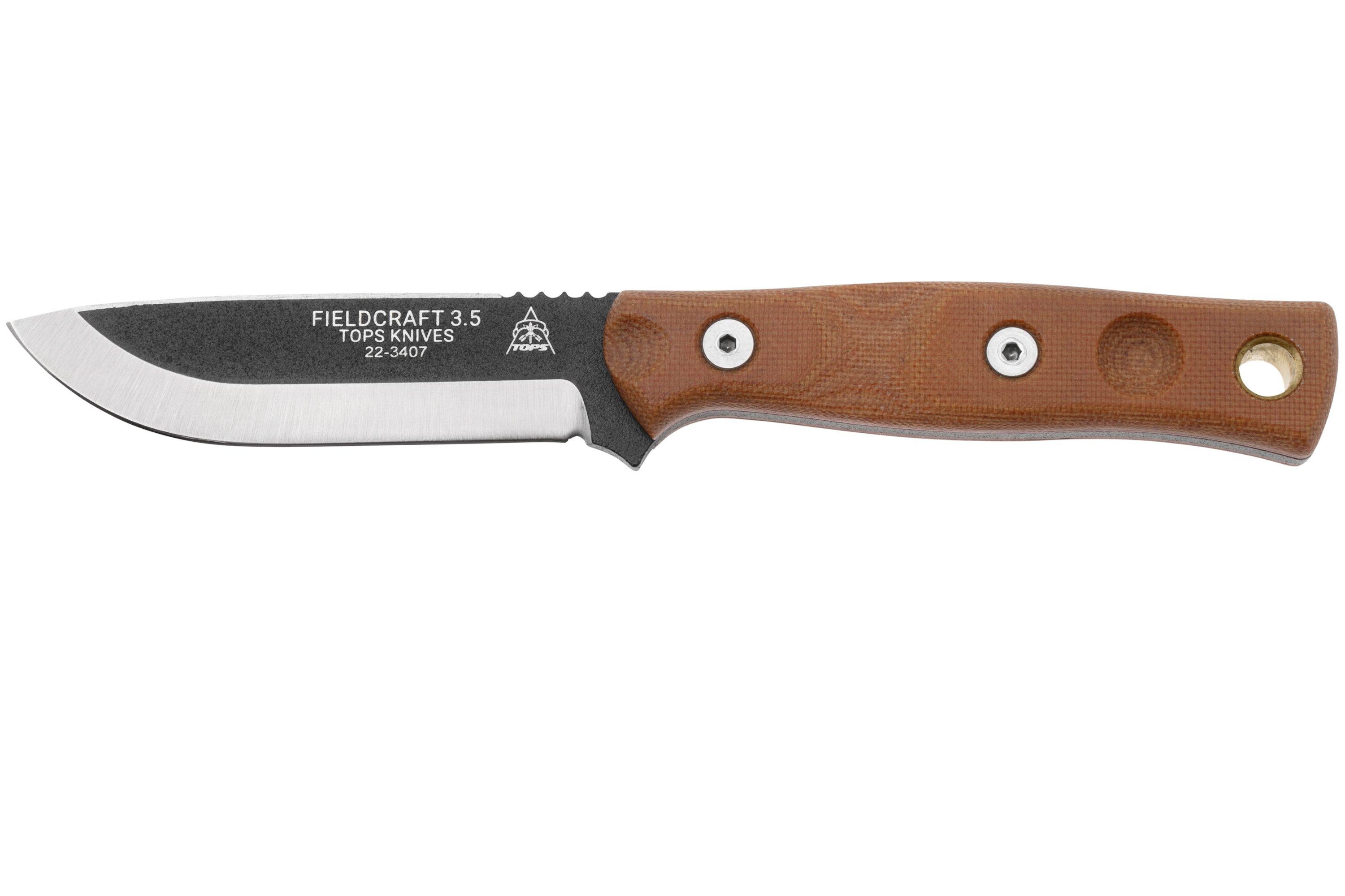 TOPS Fieldcraft 3.5 Mini BROS 90 Degree Spine, Firesteel, Brown Micarta ...