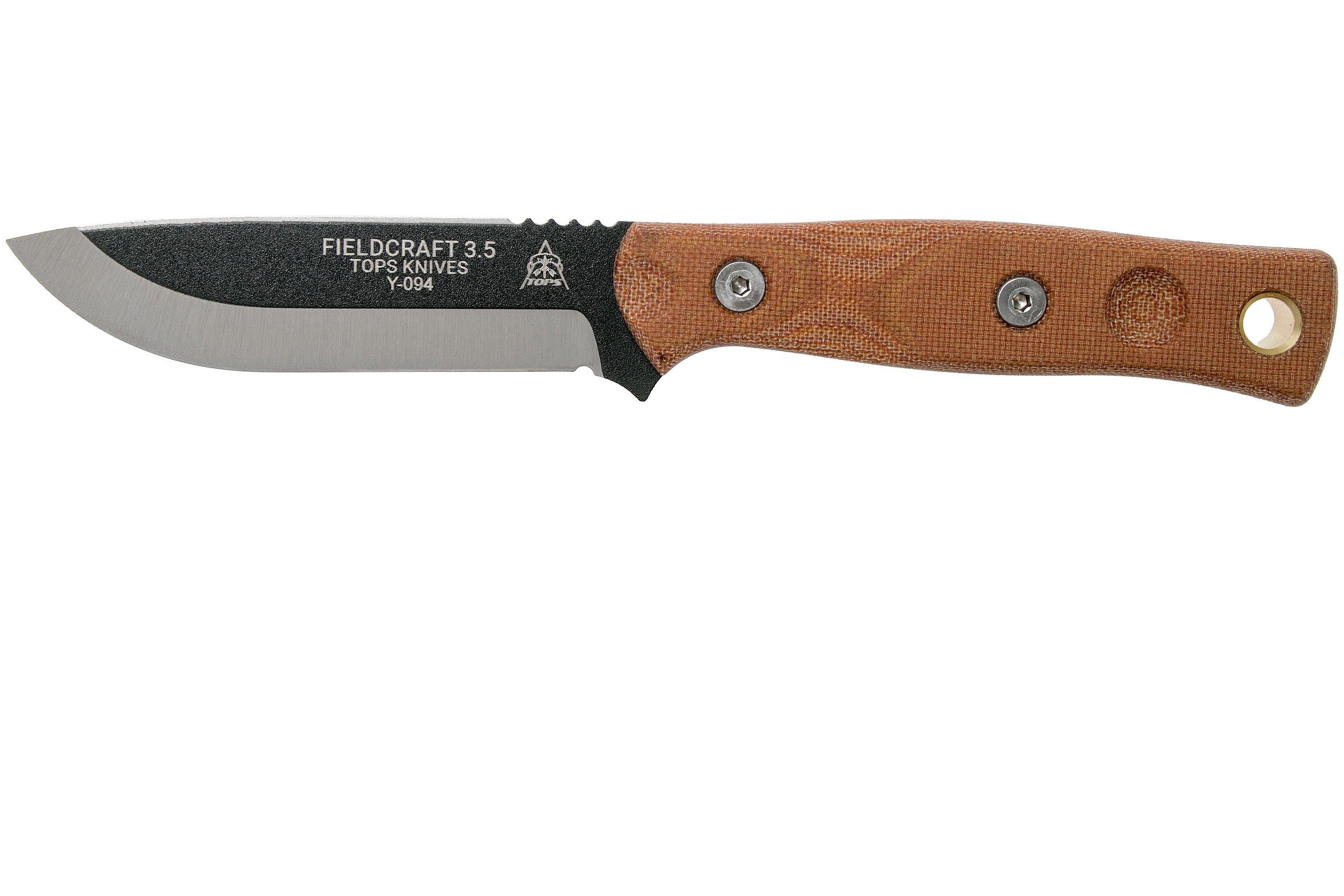 TOPS Fieldcraft 3.5 Mini BROS 90 Degree Spine, Firesteel, Brown Micarta ...