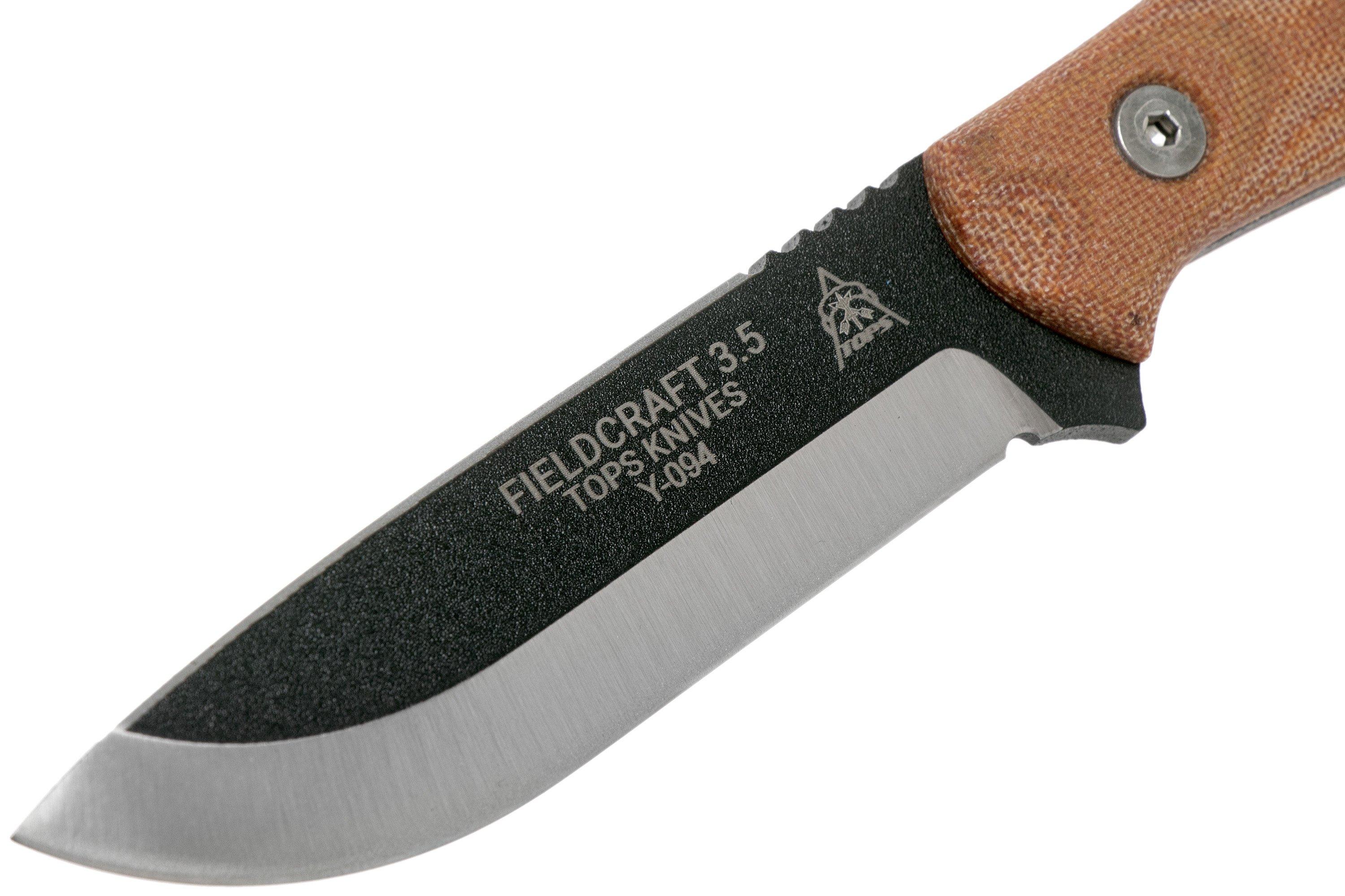 TOPS Fieldcraft 3.5 Mini BROS 90 Degree Spine, Firesteel, Brown Micarta ...