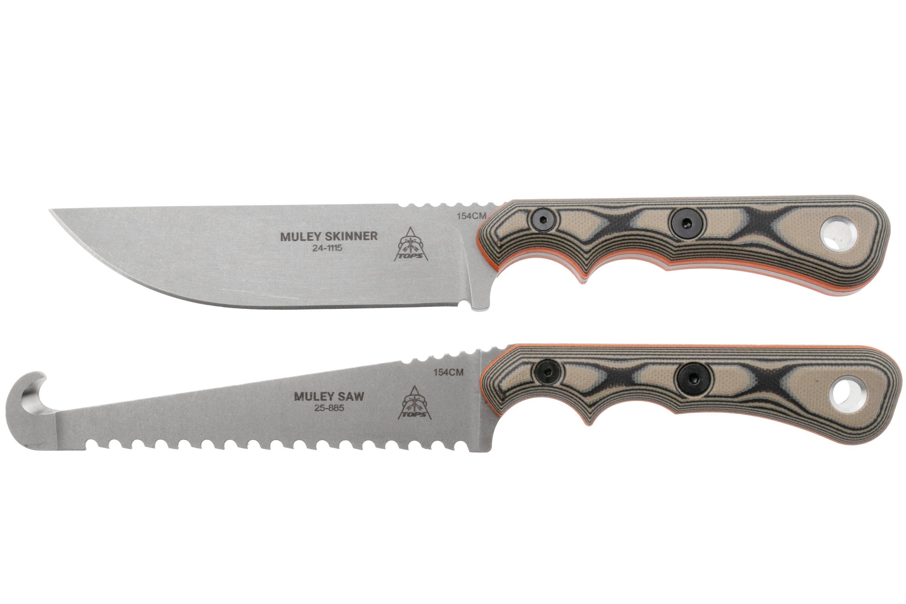TOPS Knives Muley Combo MCMB-02, 154CM Tumble Finish, Tan Black G10 ...