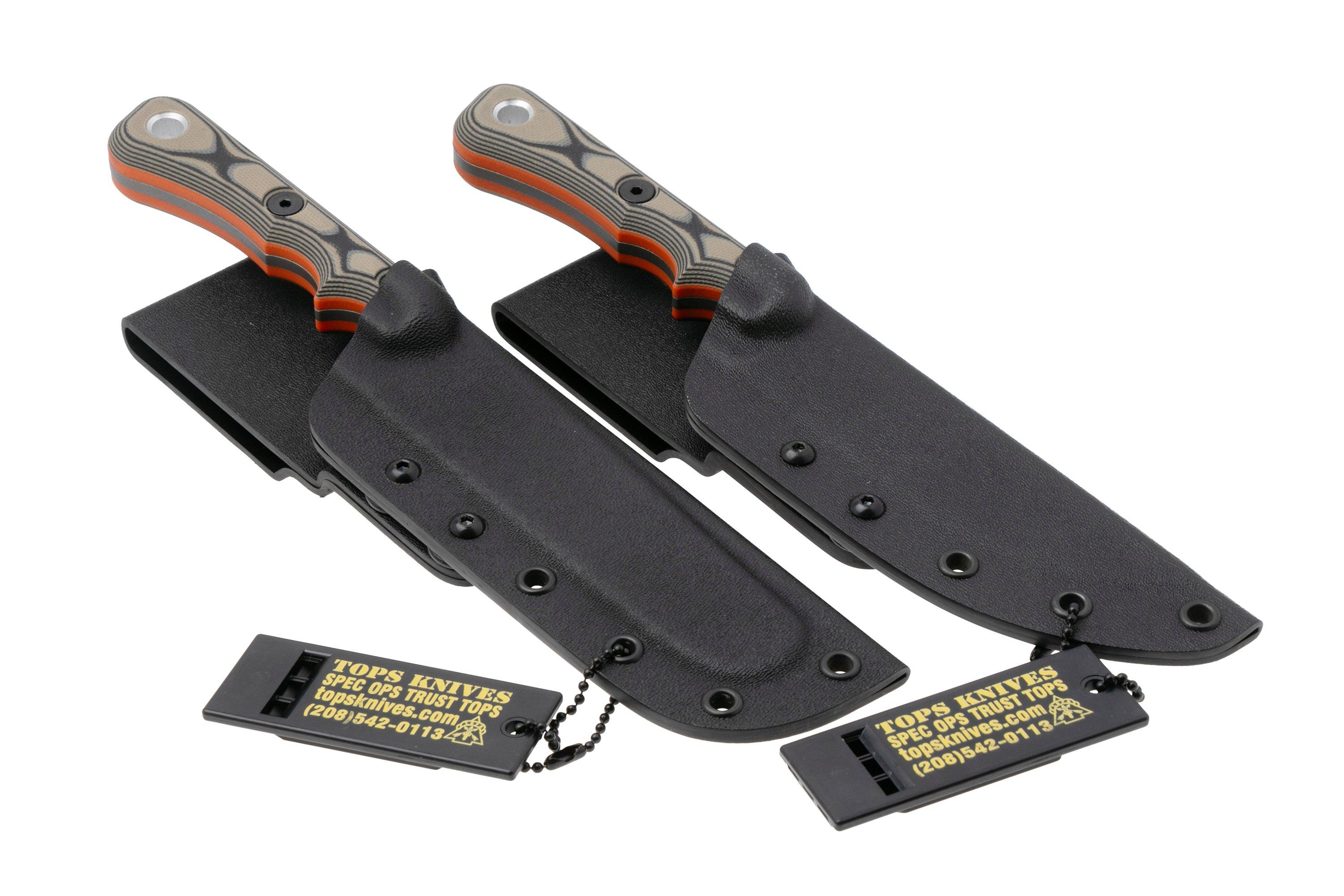 TOPS Knives Muley Combo MCMB-02, 154CM Tumble Finish, Tan Black G10 ...