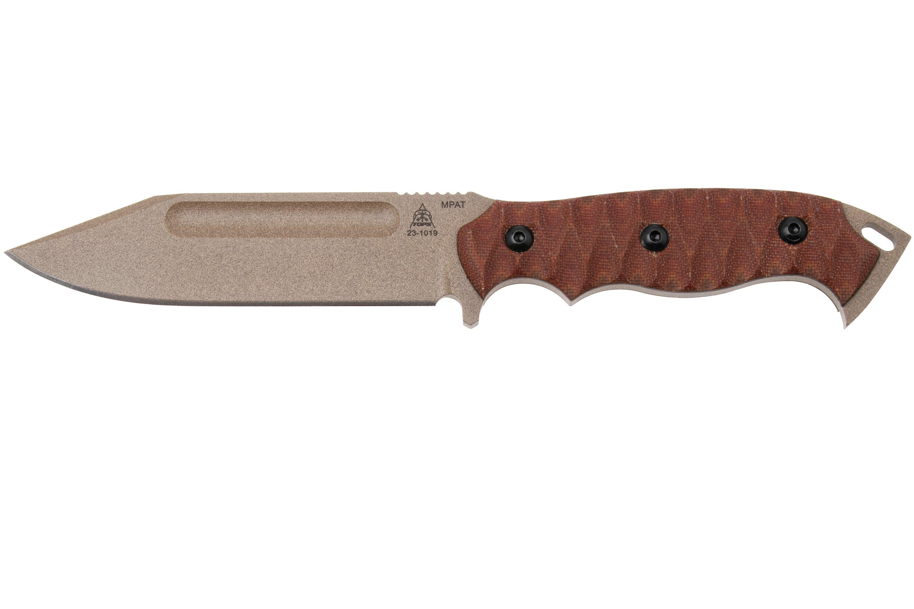 TOPS Knives M-PAT, MPAT-01, 1095 Coyote Tan Coating, Tan Canvas Micarta ...