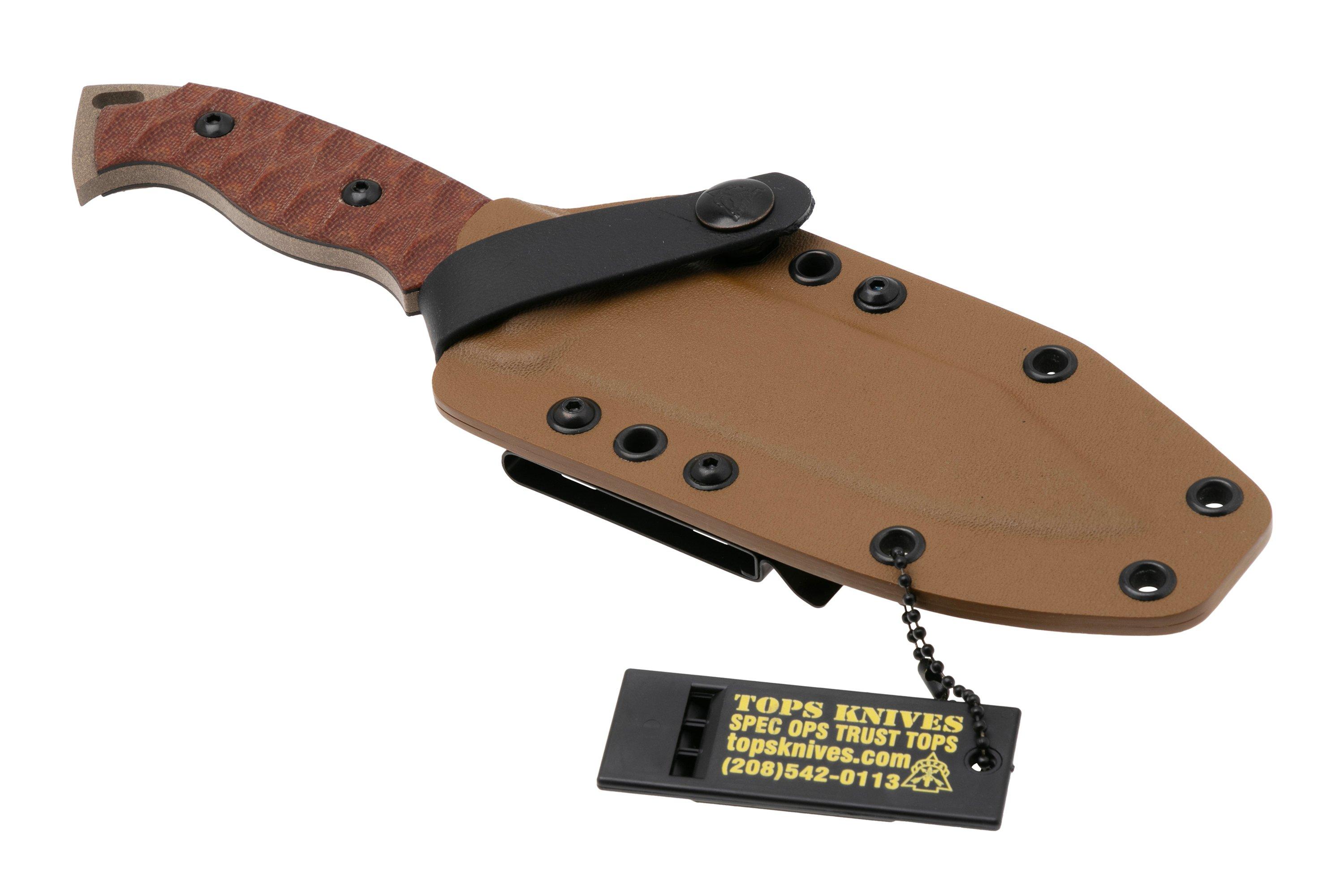 TOPS Knives M-PAT, MPAT-01, 1095 Coyote Tan Coating, Tan Canvas Micarta ...