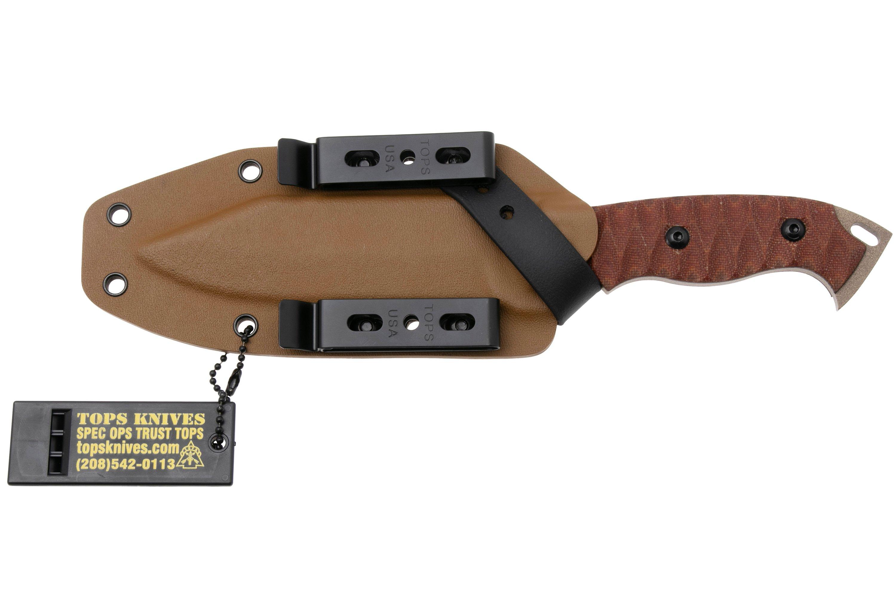 TOPS Knives M-PAT, MPAT-01, 1095 Coyote Tan Coating, Tan Canvas Micarta ...