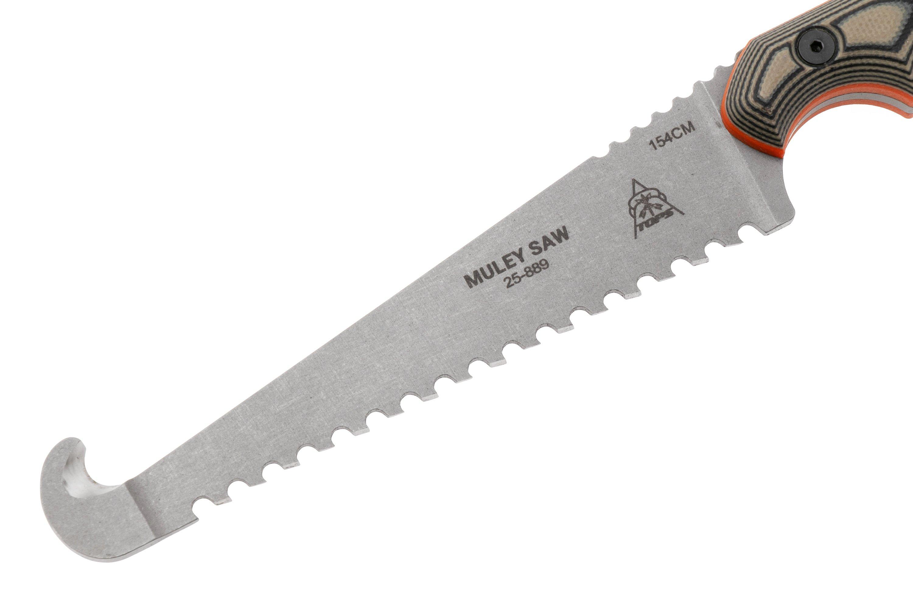 TOPS Knives Muley Saw MSAW-01, 154CM Tumble Finished, Tan Black G10 ...
