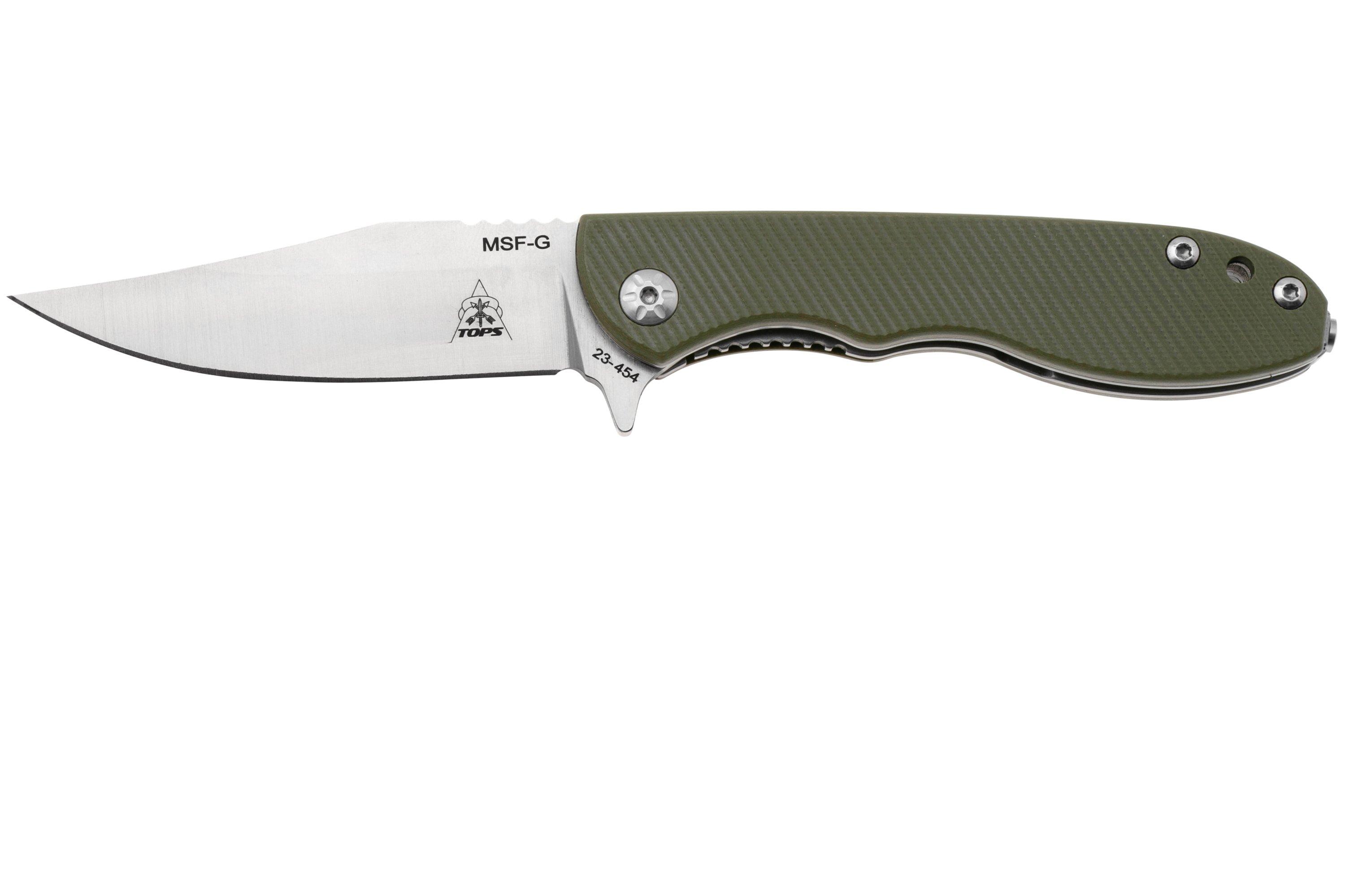 TOPS Knives Mini Scandi Folder MSF-G, Satin Elmax, Green G10, pocket ...