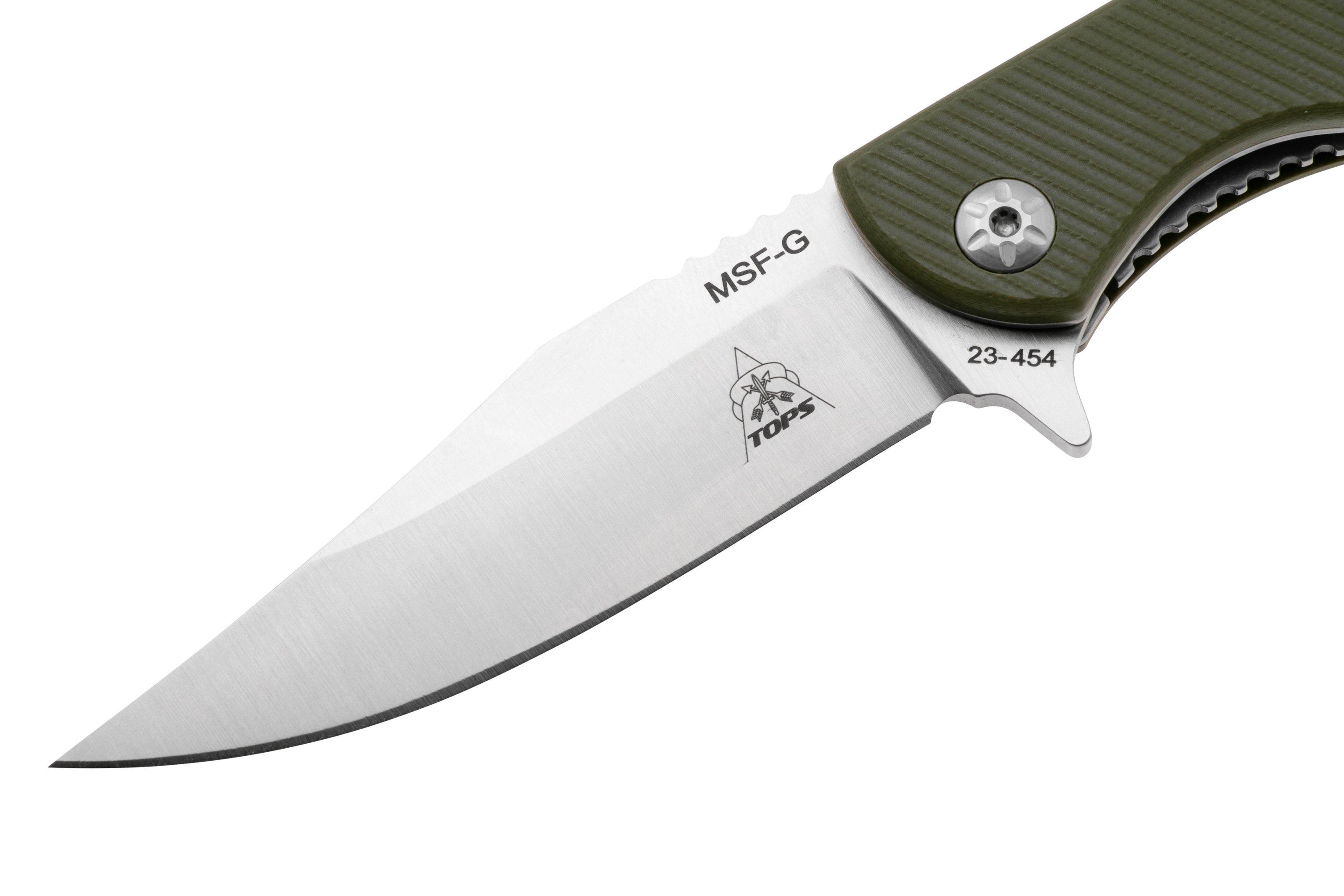 TOPS Knives Mini Scandi Folder MSF-G, Satin Elmax, Green G10, coltello ...