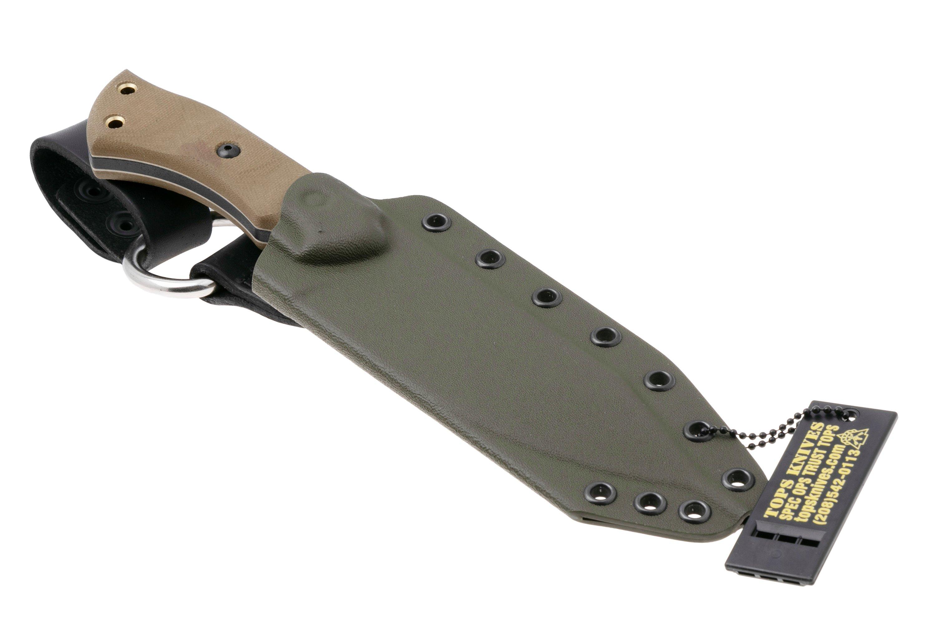 TOPS Knives Tundra Wolf TWLF-01 Black Traction 1095, Green Micarta ...
