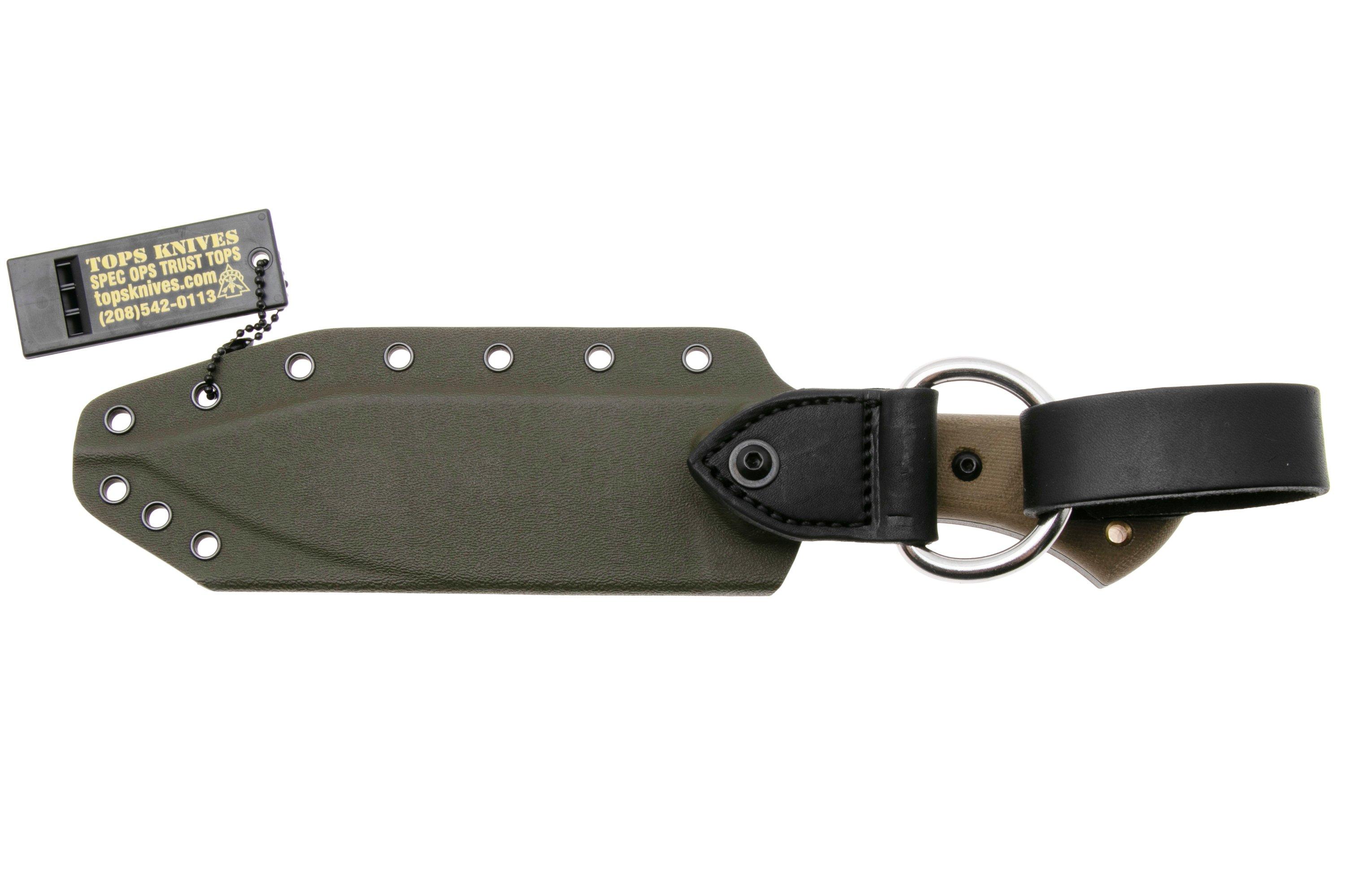 TOPS Knives Tundra Wolf TWLF-01 Black Traction 1095, Green Micarta ...