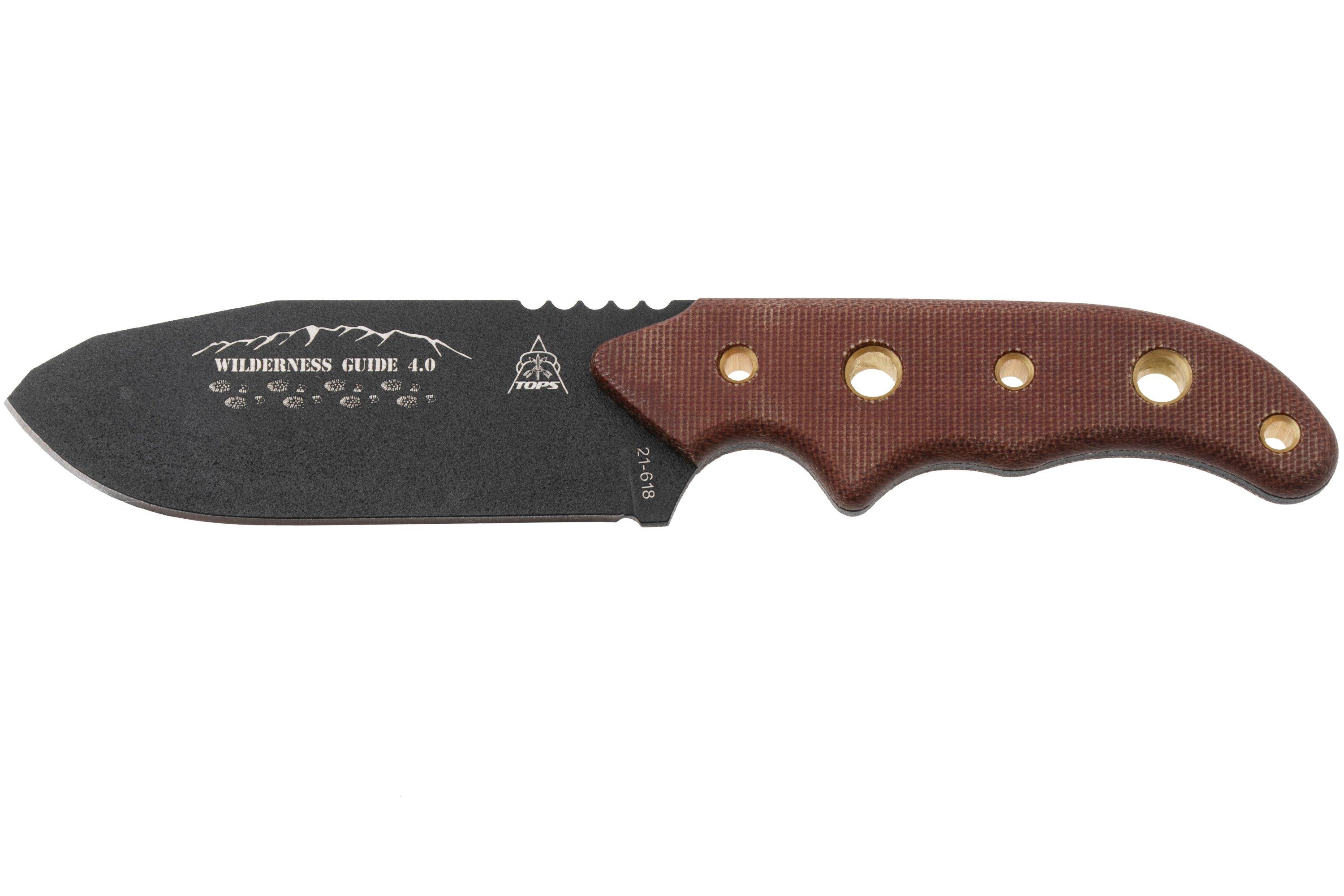 TOPS Knives Wilderness Guide 4.0, WSG-4, 1095 Black Traction Coating ...