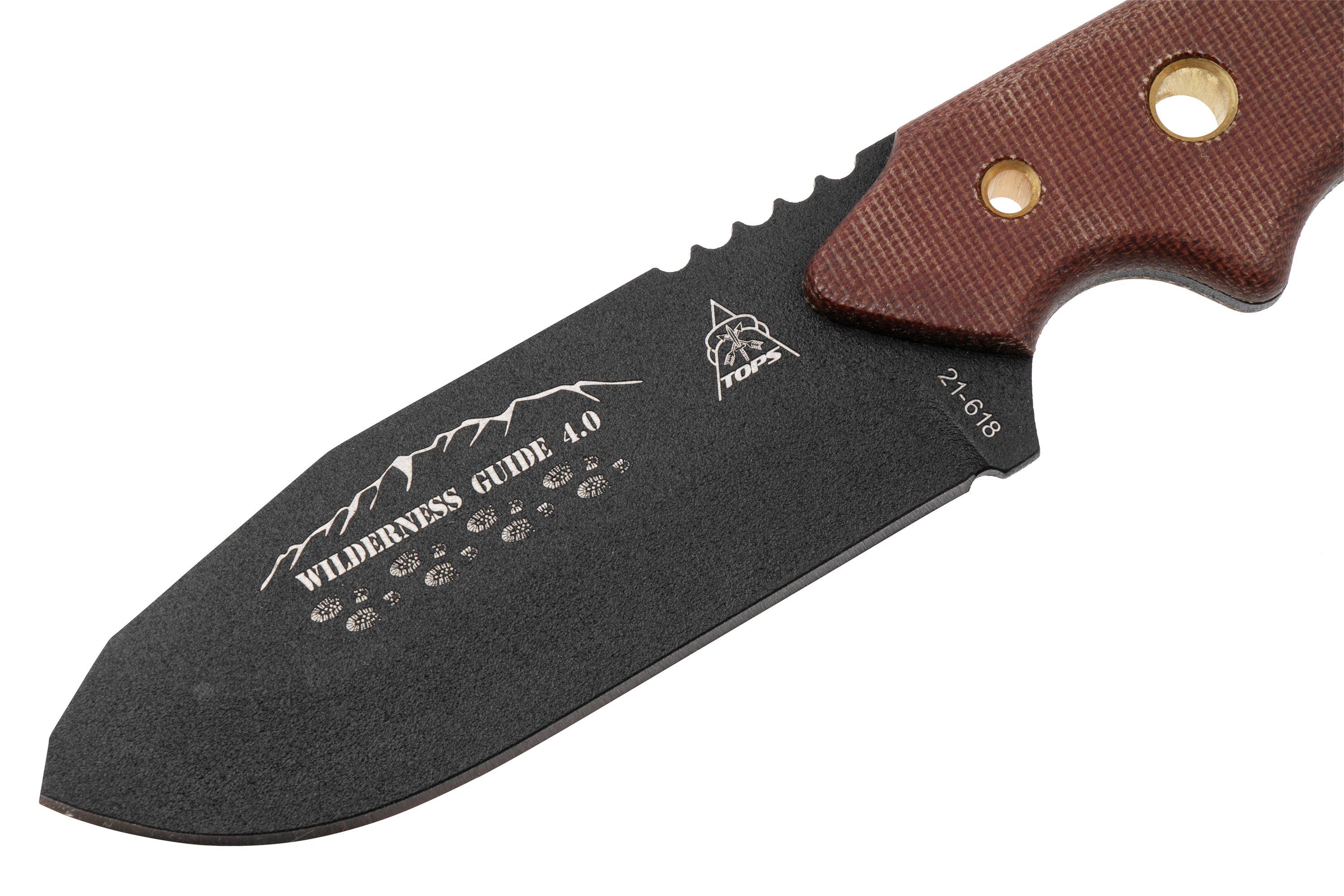 TOPS Knives Wilderness Guide 4.0, WSG-4, 1095 Black Traction Coating ...