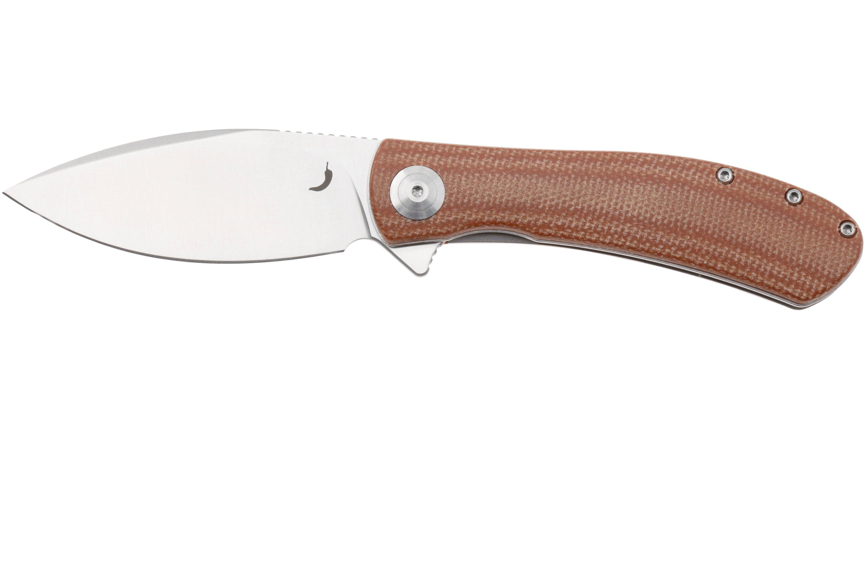 Trollsky Knives Mandu Evo MTE007 Satin 14C28N, Brown Micarta, pocket ...