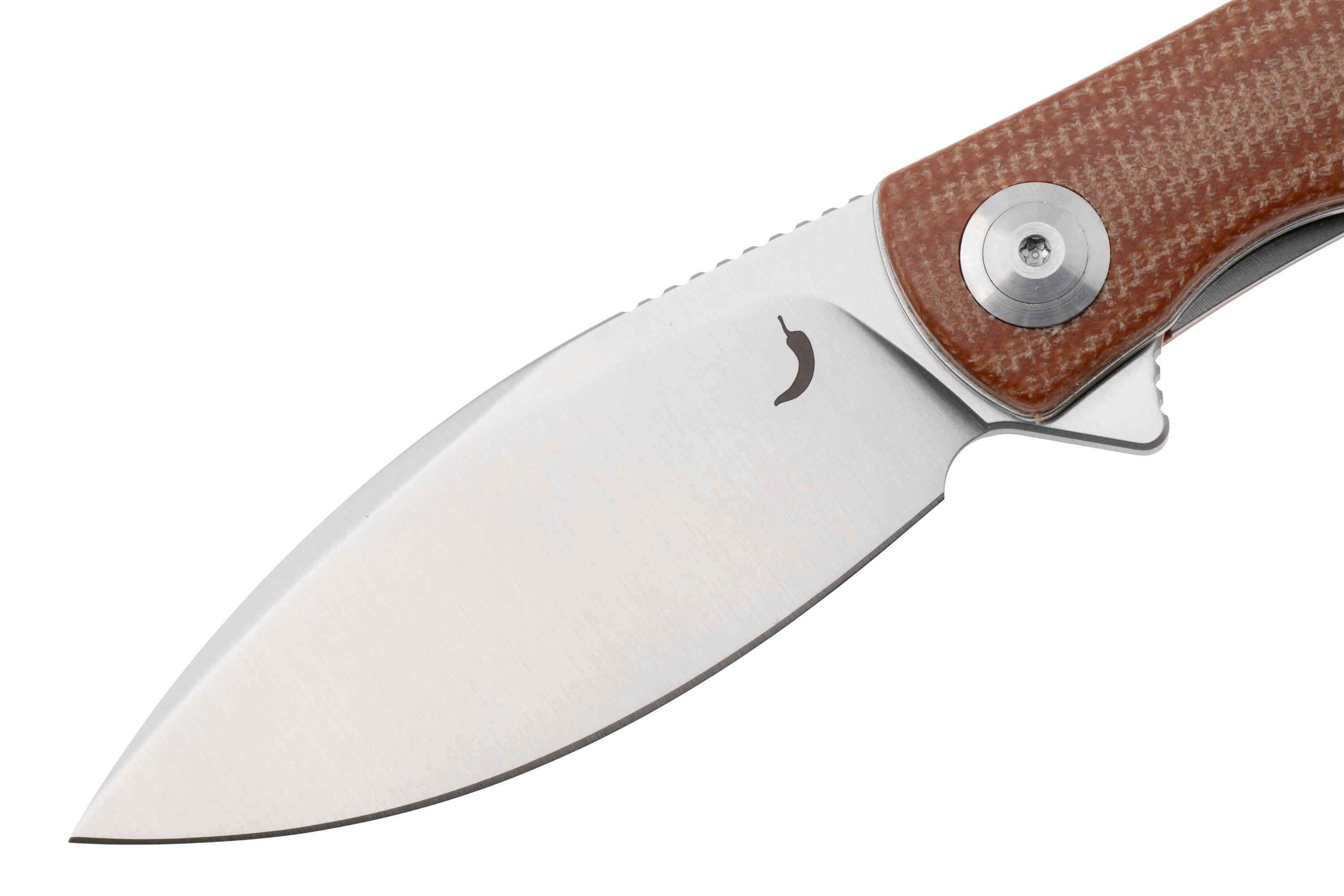 Trollsky Knives Mandu Evo MTE007 Satin 14C28N, Brown Micarta, pocket ...