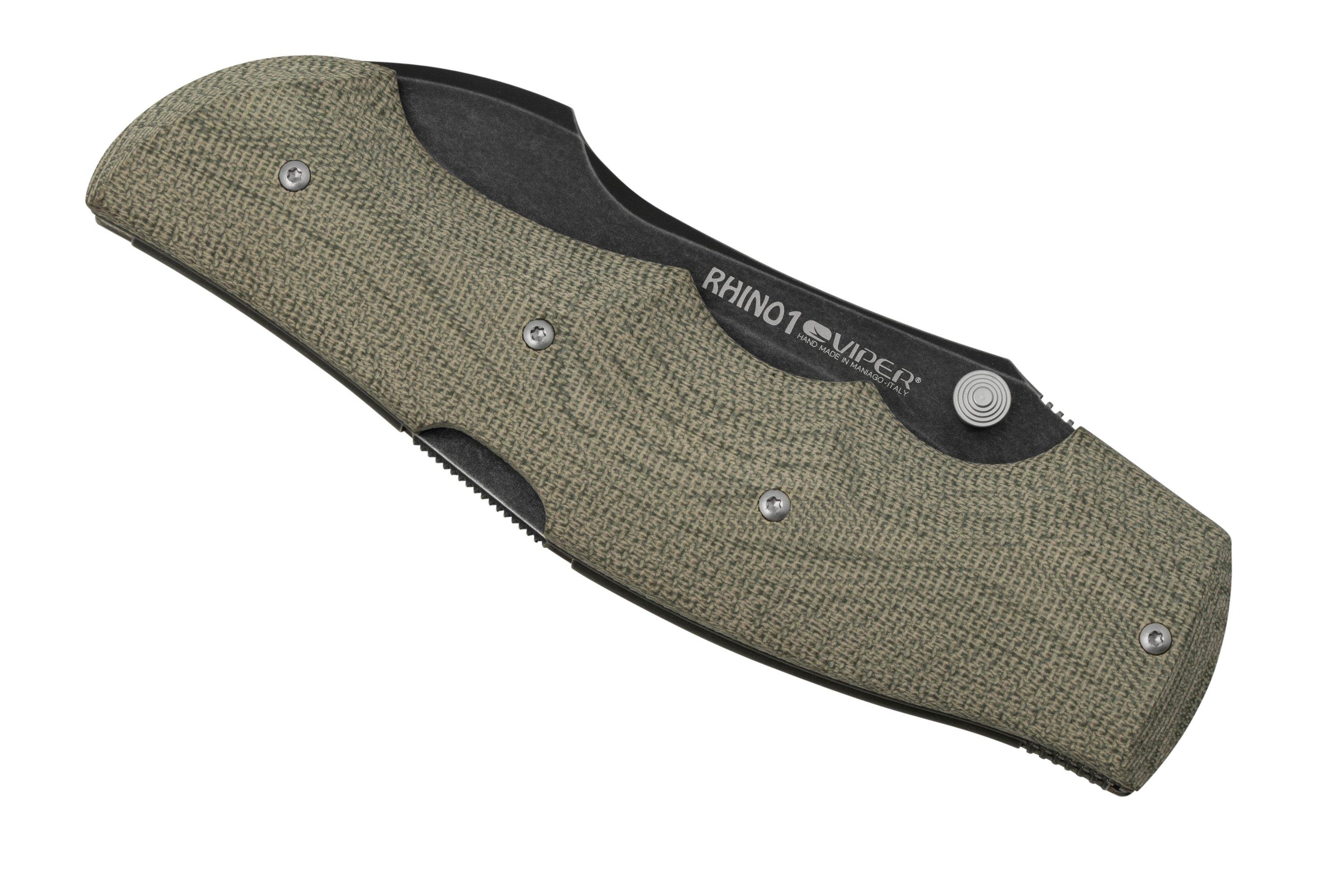 Viper Rhino 1, V5905CV, Blackwash Elmax, Green Canvas Micarta pocket ...