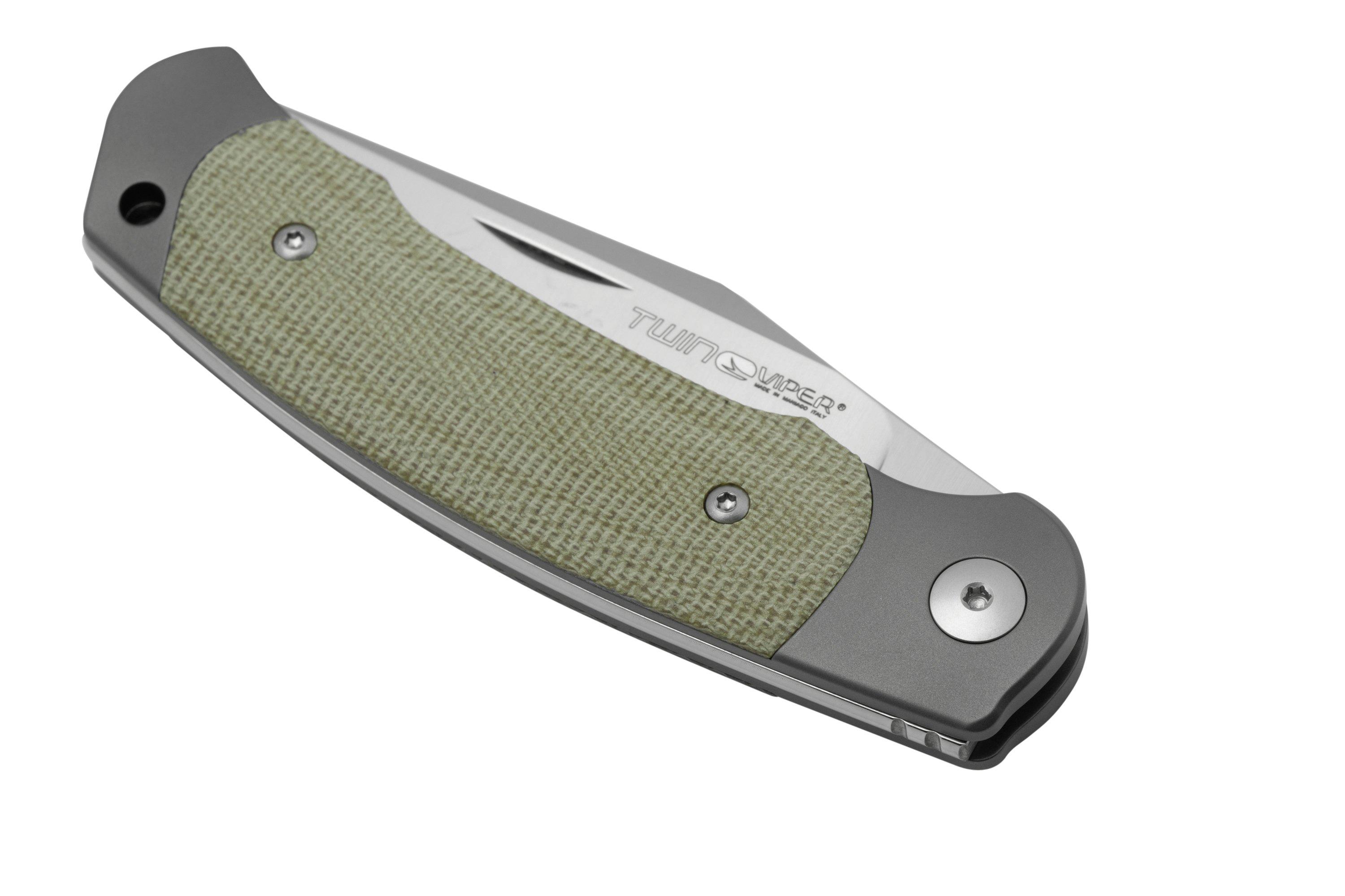 Viper Twin, V6002CG, Satin M390, Green Canvas Micarta pocket knife ...