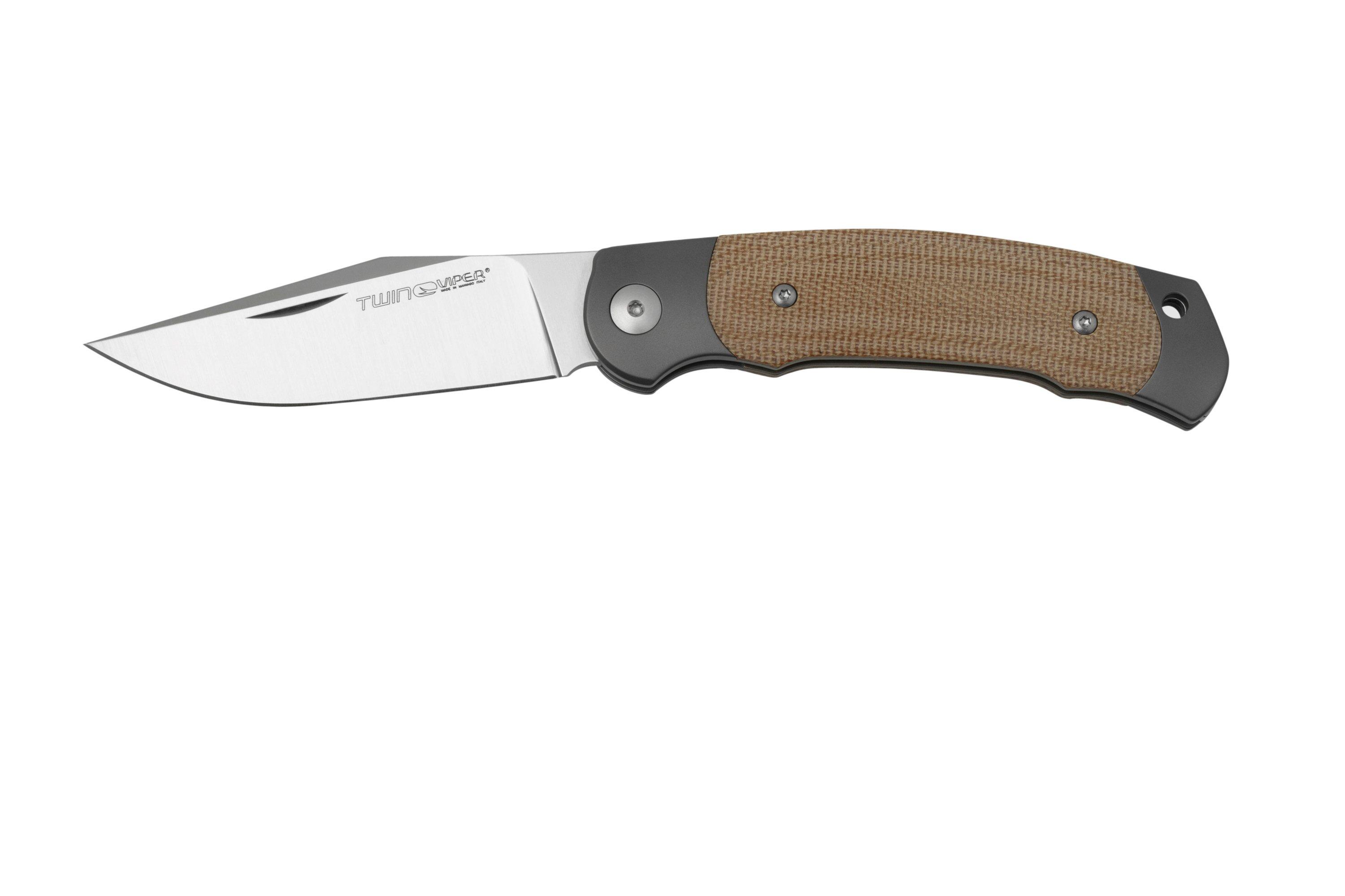 Viper Twin, V6002CN, Satin M390, Natural Canvas Micarta pocket knife ...