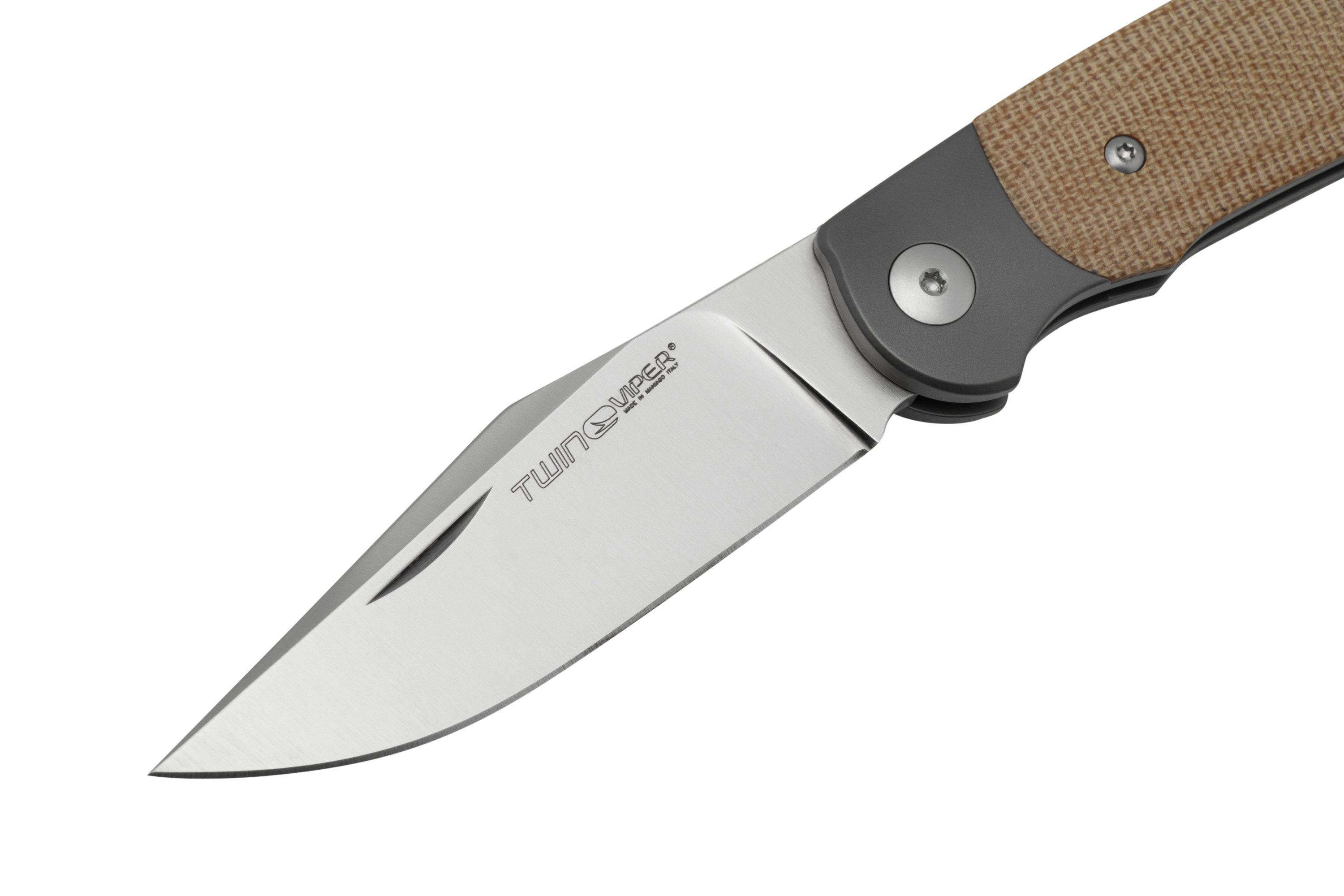 Viper Twin, V6002CN, Satin M390, Natural Canvas Micarta pocket knife ...