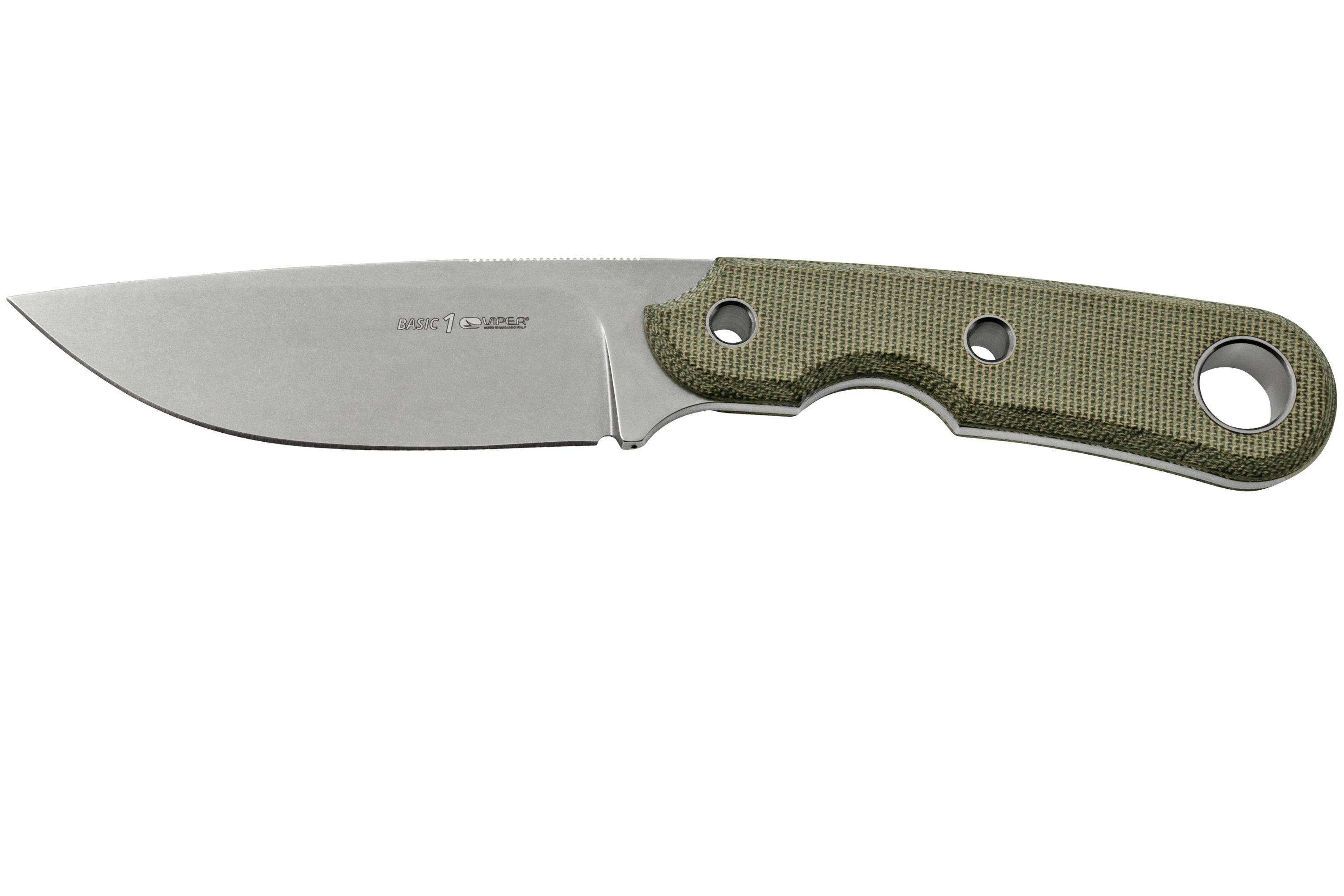 Viper Basic 1 VT4028CG, D2 Droppoint Stonewashed, Green Canvas Micarta ...