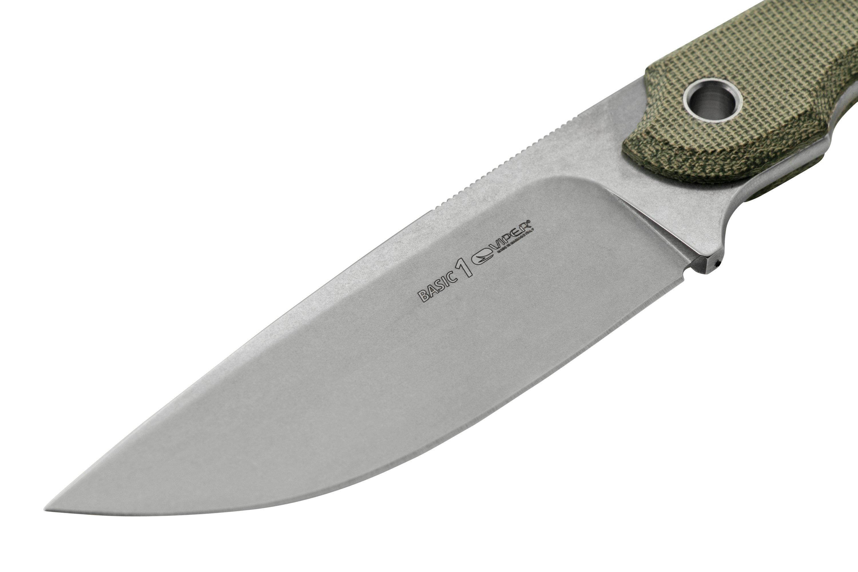 Viper Basic 1 VT4028CG, D2 Droppoint Stonewashed, Green Canvas Micarta ...