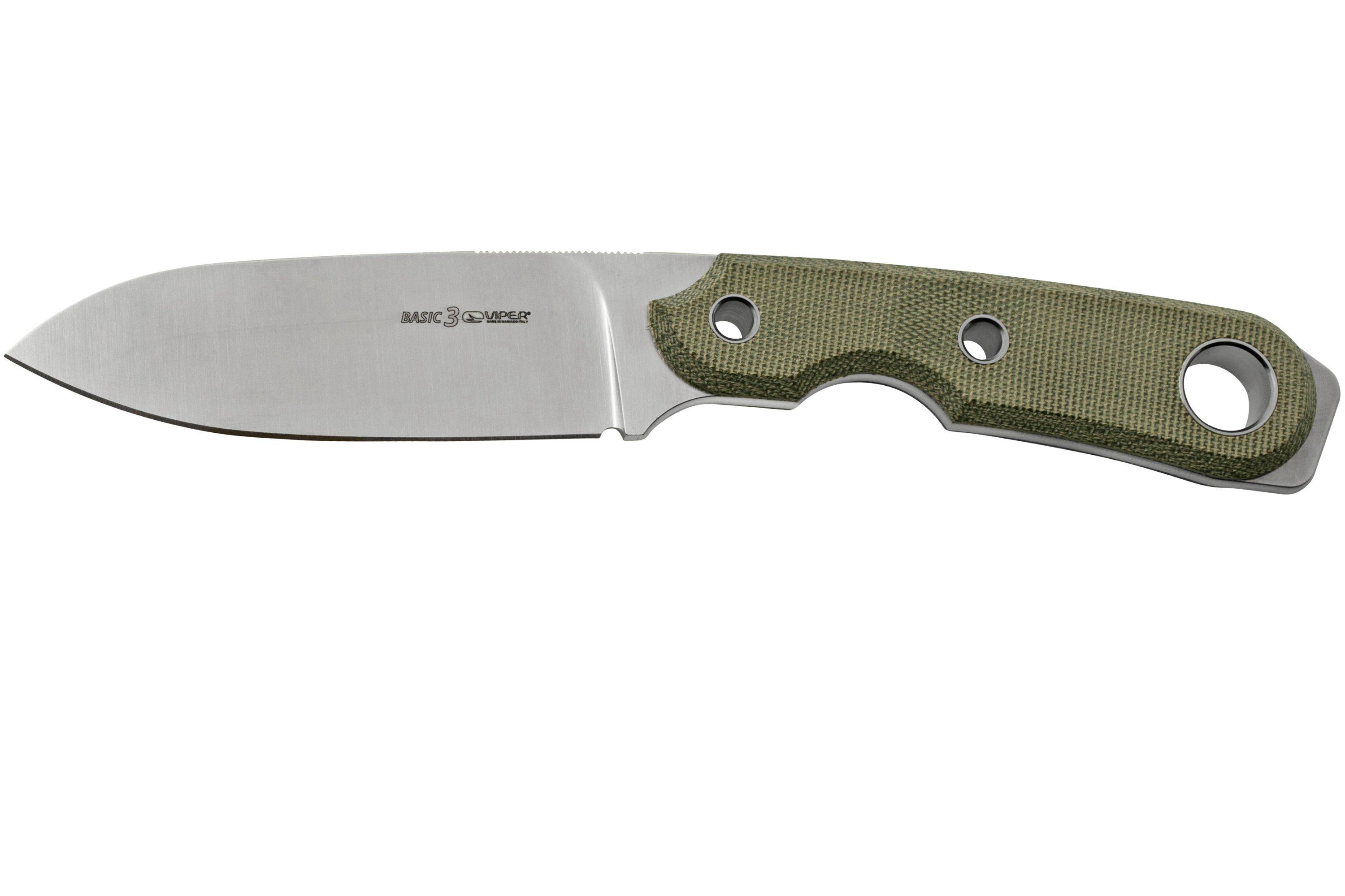 Viper Basic 3 VT4034CG MagnaCut Spear Point Satin, Green Canvas Micarta ...