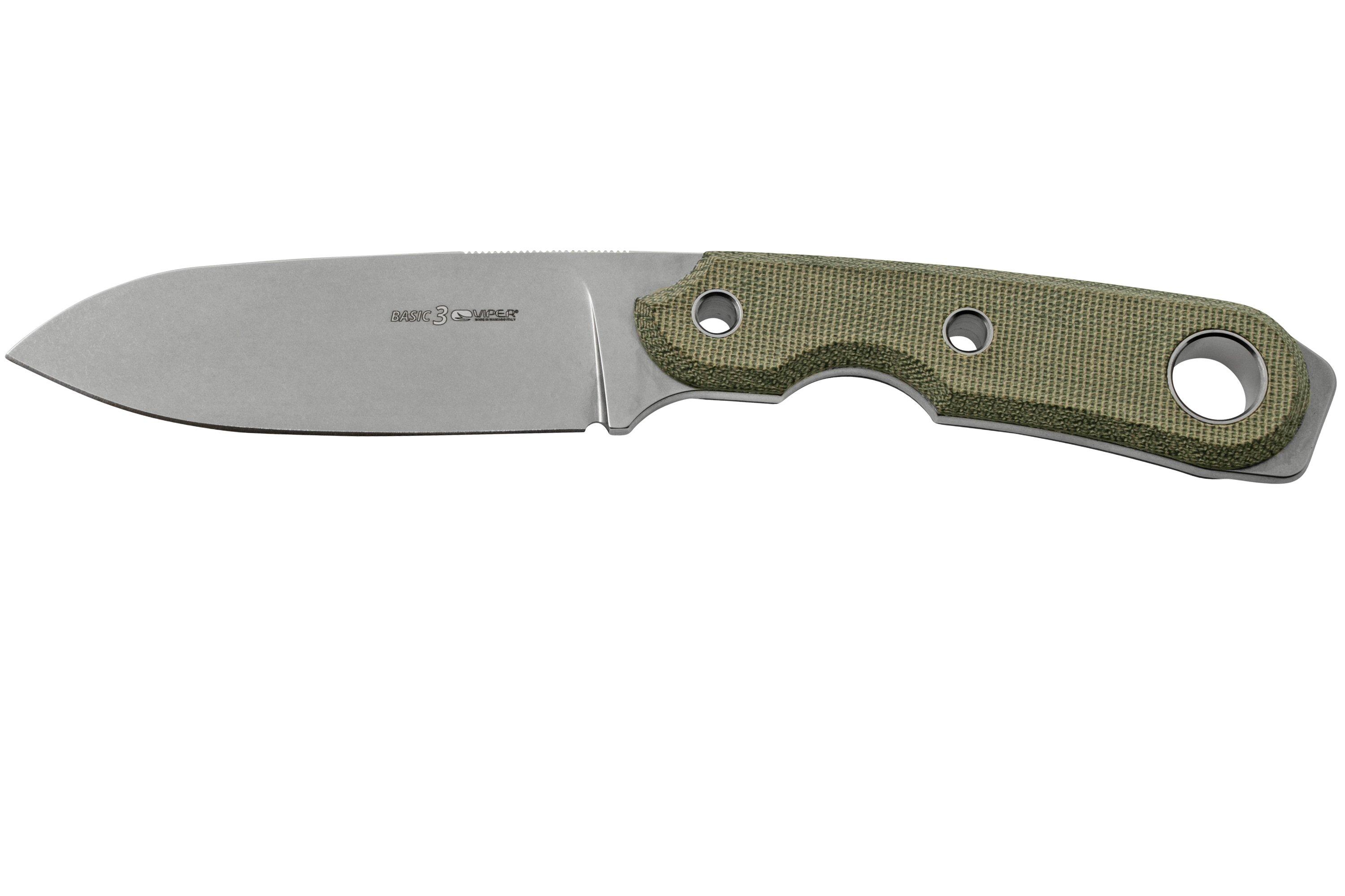 Viper Basic 3 VT4036CG D2 Spear Point Stonewashed, Green Canvas Micarta ...