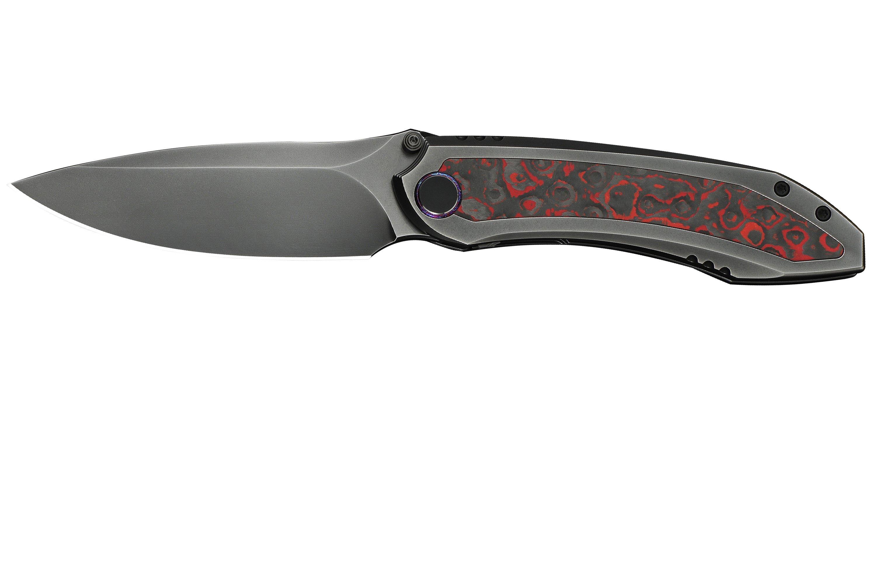 WE Knife Winsome WE23092-4 Polished Gray, Polished Gray Titanium Lava Flow Fat Carbon Inlay ...