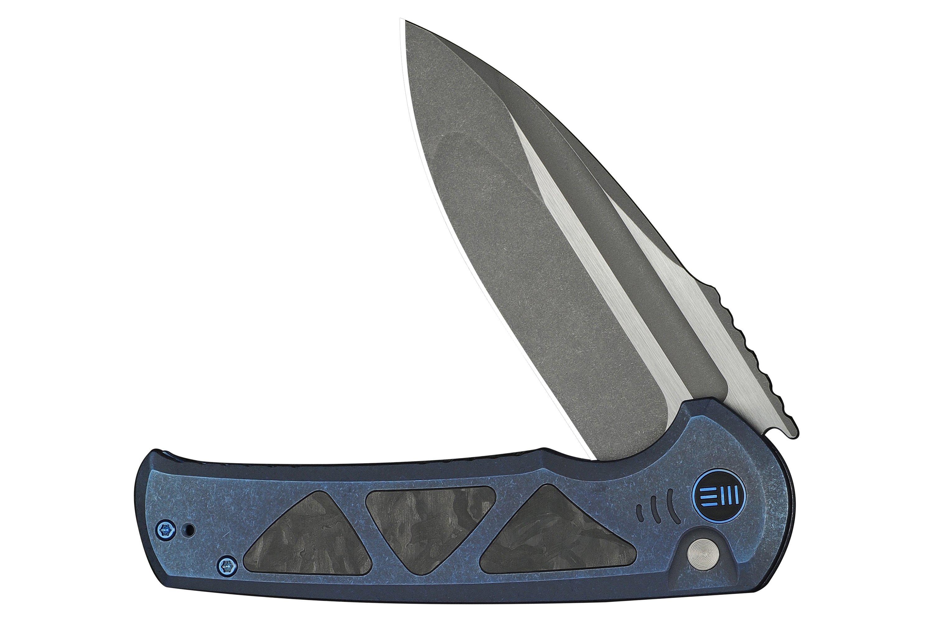 WE Knife Sylox WE24027-2 Gray Stonewashed, Blue Titanium Shredded ...