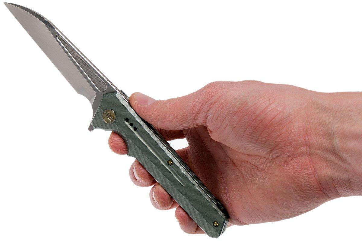 WE Knife 705B pocket knife, green handle, wharncliffe blade ...