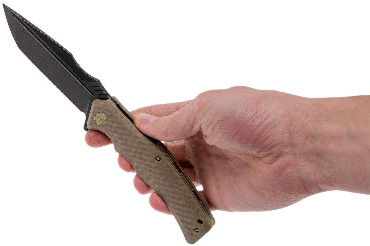 WE Knife 709C Thraex pocket knife, Tan G10, Black blade ...