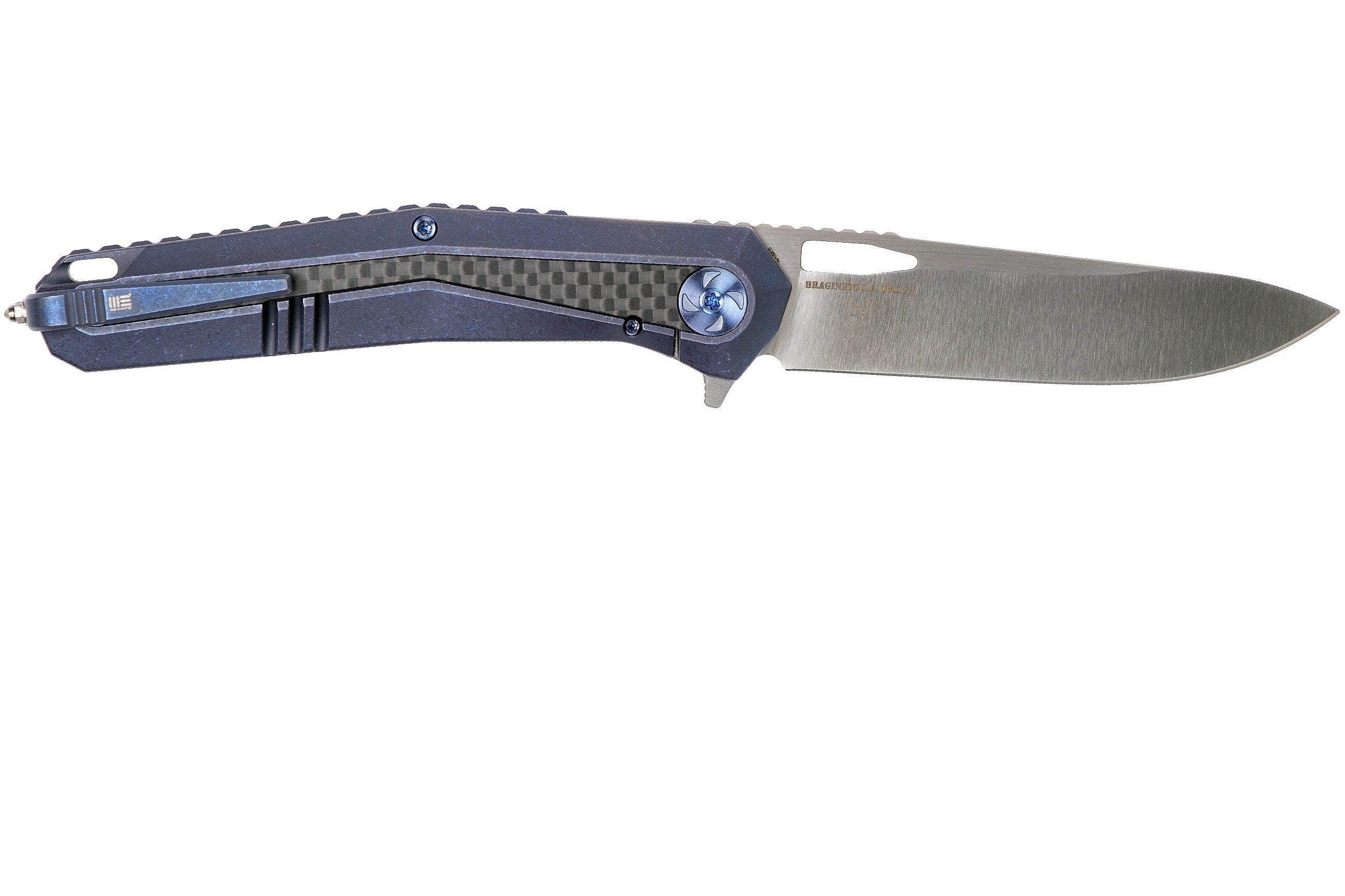 WE Knife Caliber 808A pocket knife, blue Ti, CF Inlay, satin blade ...