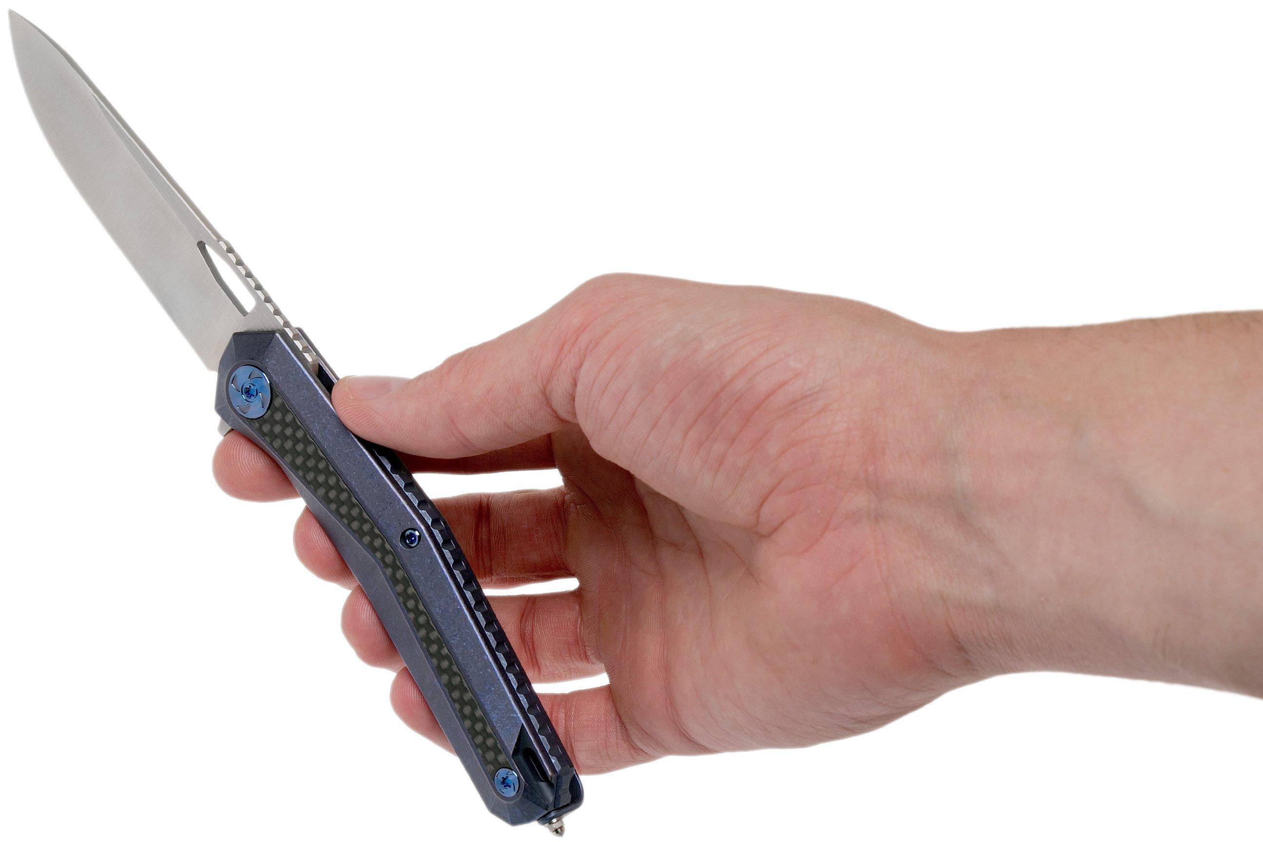 WE Knife Caliber 808A pocket knife, blue Ti, CF Inlay, satin blade ...