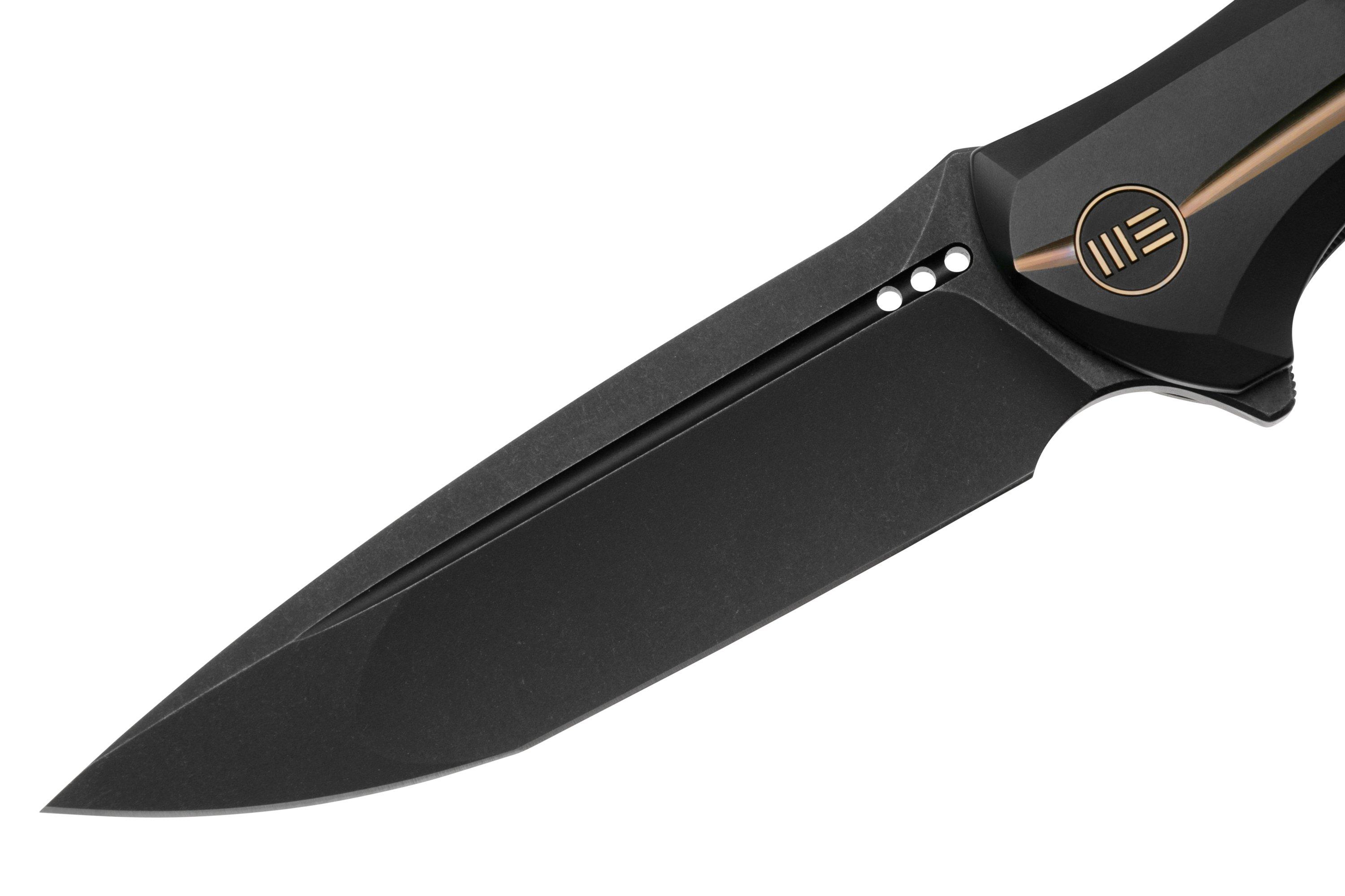 WE Knife 601X, WE01J-1 Black Titanium Golden Groove, Blackwashed CPM ...