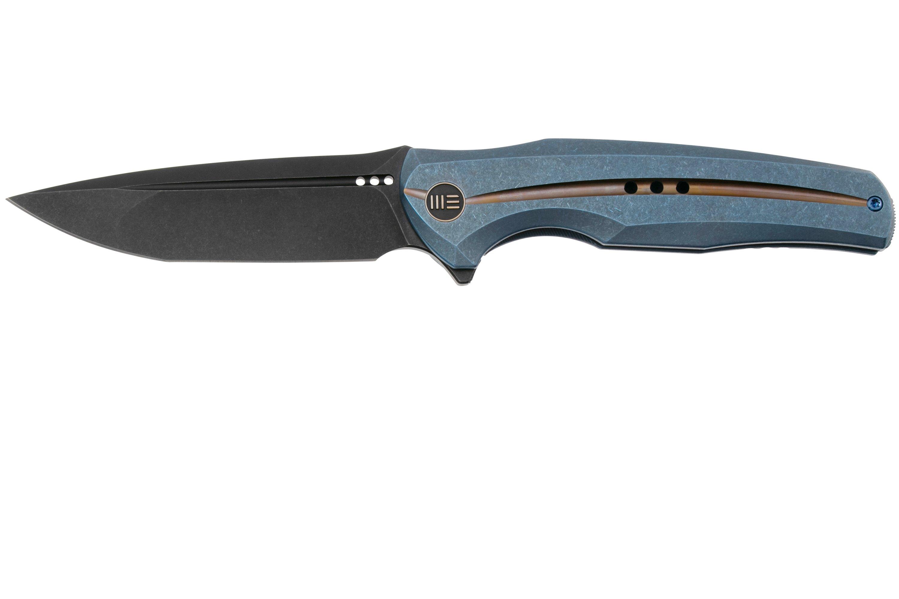 WE Knife 601X, WE01J-3 Blue Titanium Golden Groove, Blackwashed CPM ...
