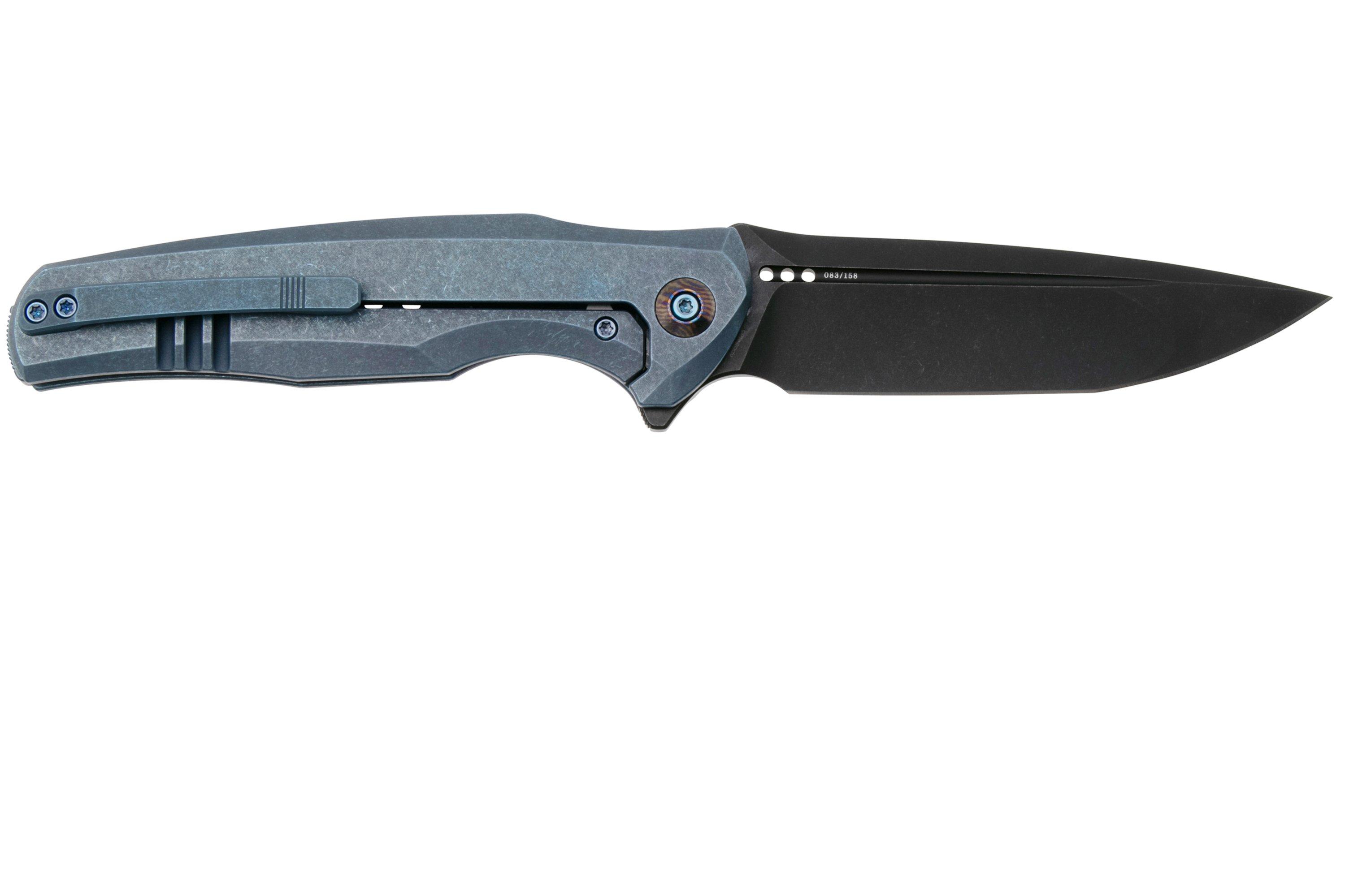 WE Knife 601X, WE01J-3 Blue Titanium Golden Groove, Blackwashed CPM ...