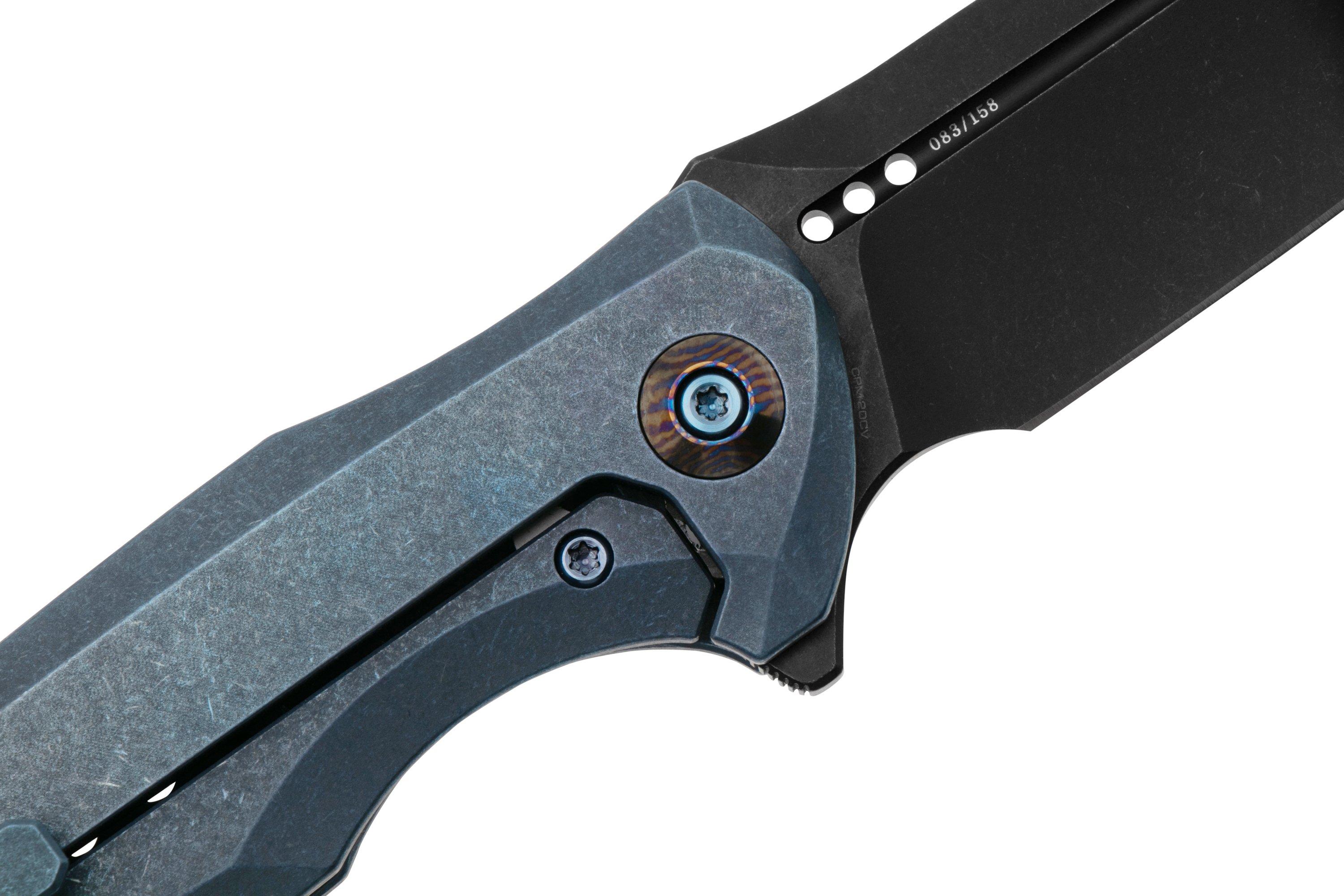 WE Knife 601X, WE01J-3 Blue Titanium Golden Groove, Blackwashed CPM ...