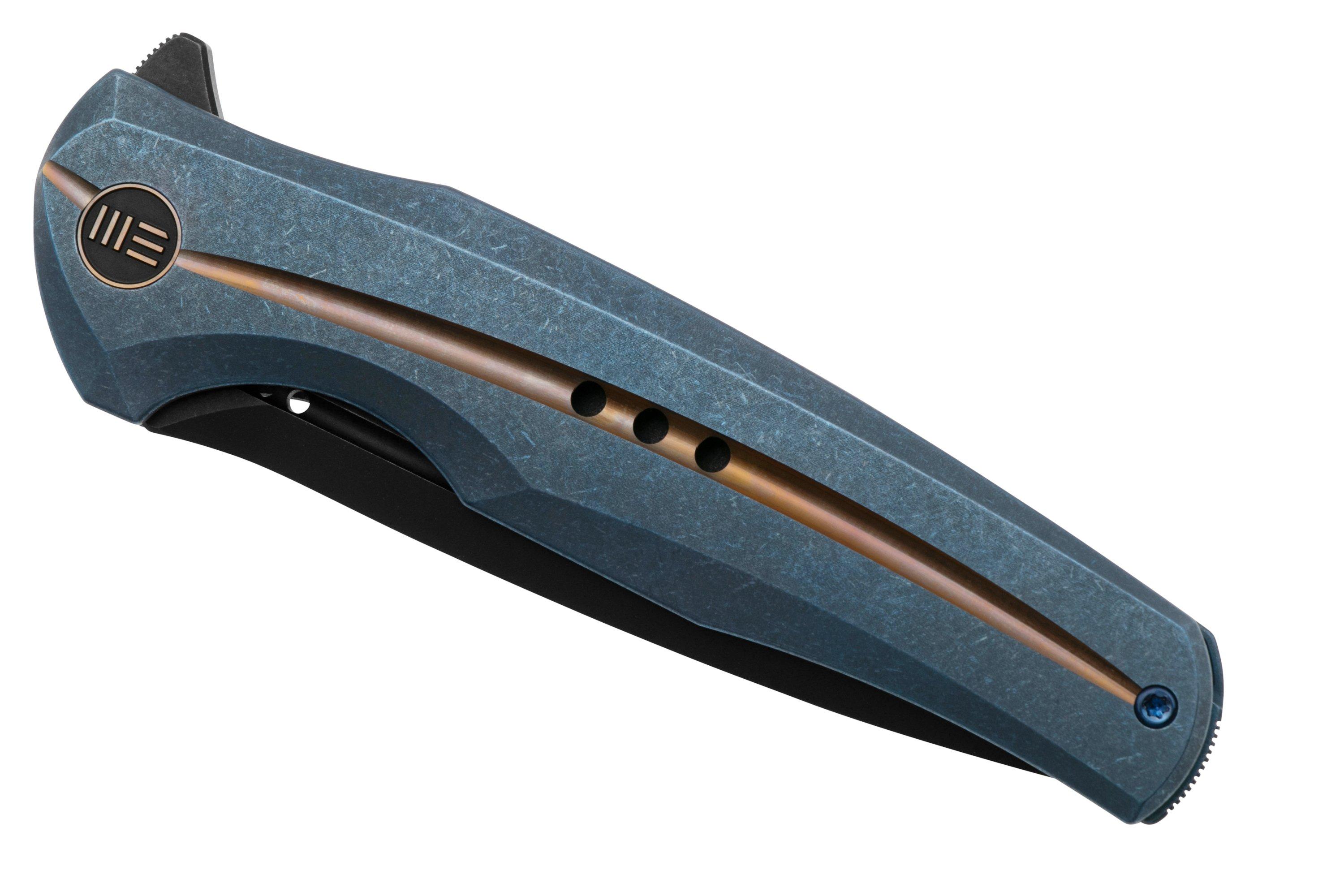 WE Knife 601X, WE01J-3 Blue Titanium Golden Groove, Blackwashed CPM ...