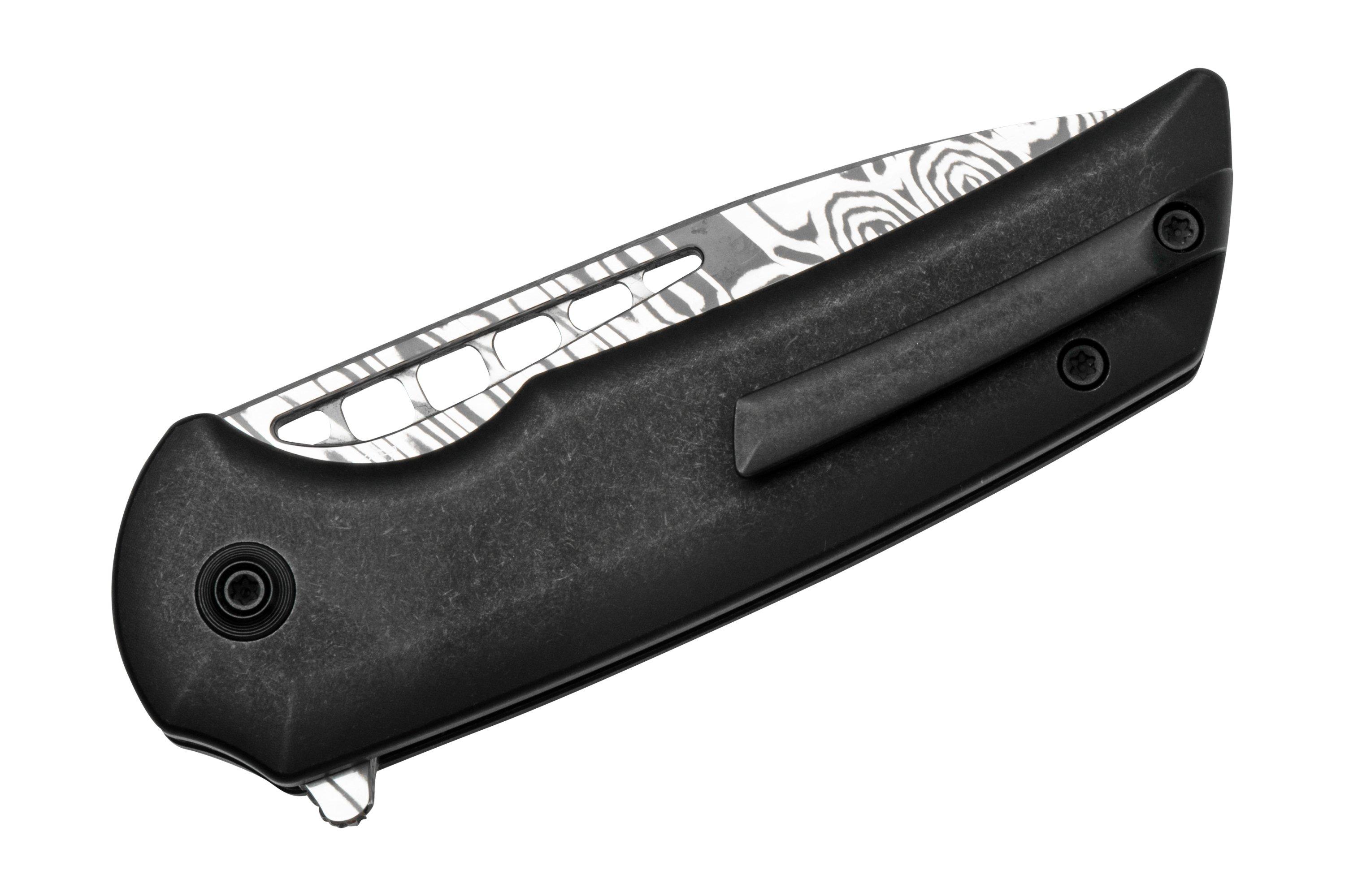 WE Knife Mini Malice WE054BL-DS1, Black Titanium, Damasteel ...