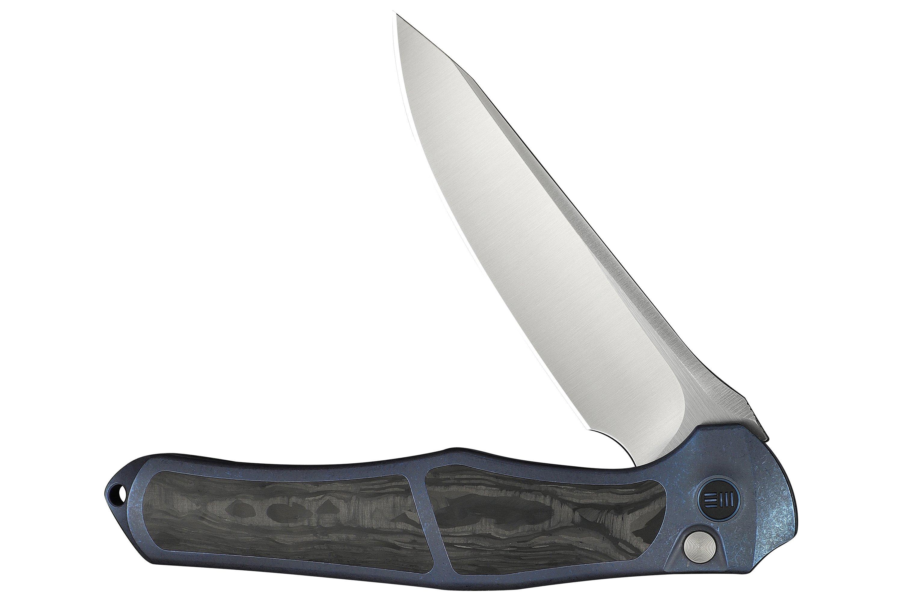 WE Knife 702XI, WE07B-1 Satin Böhler M390, Blue Titanium, Shredded ...