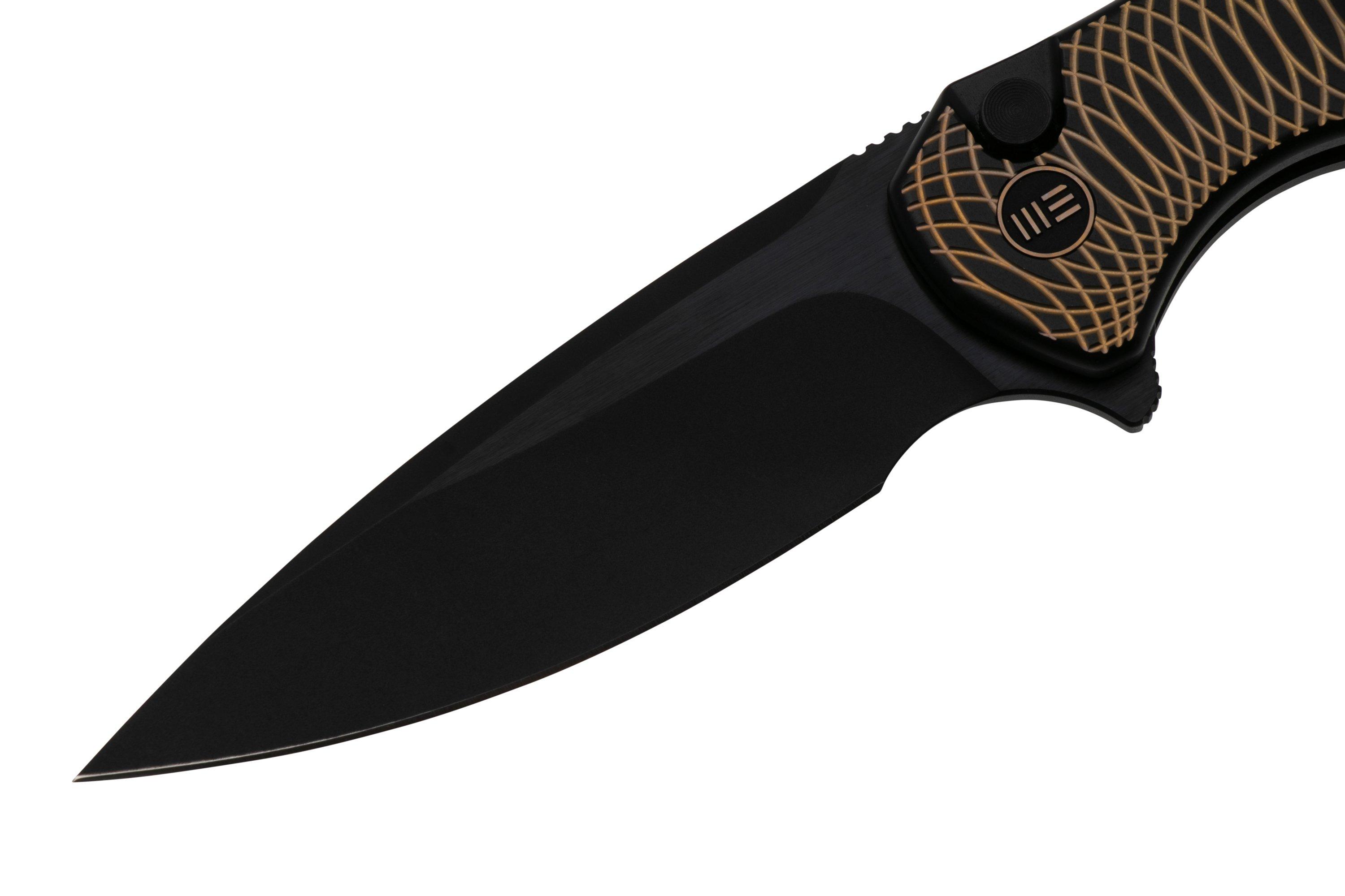 WE Knife Kitefin WE19002M-1, Black CPM 20CV, Golden Polished Ripple ...