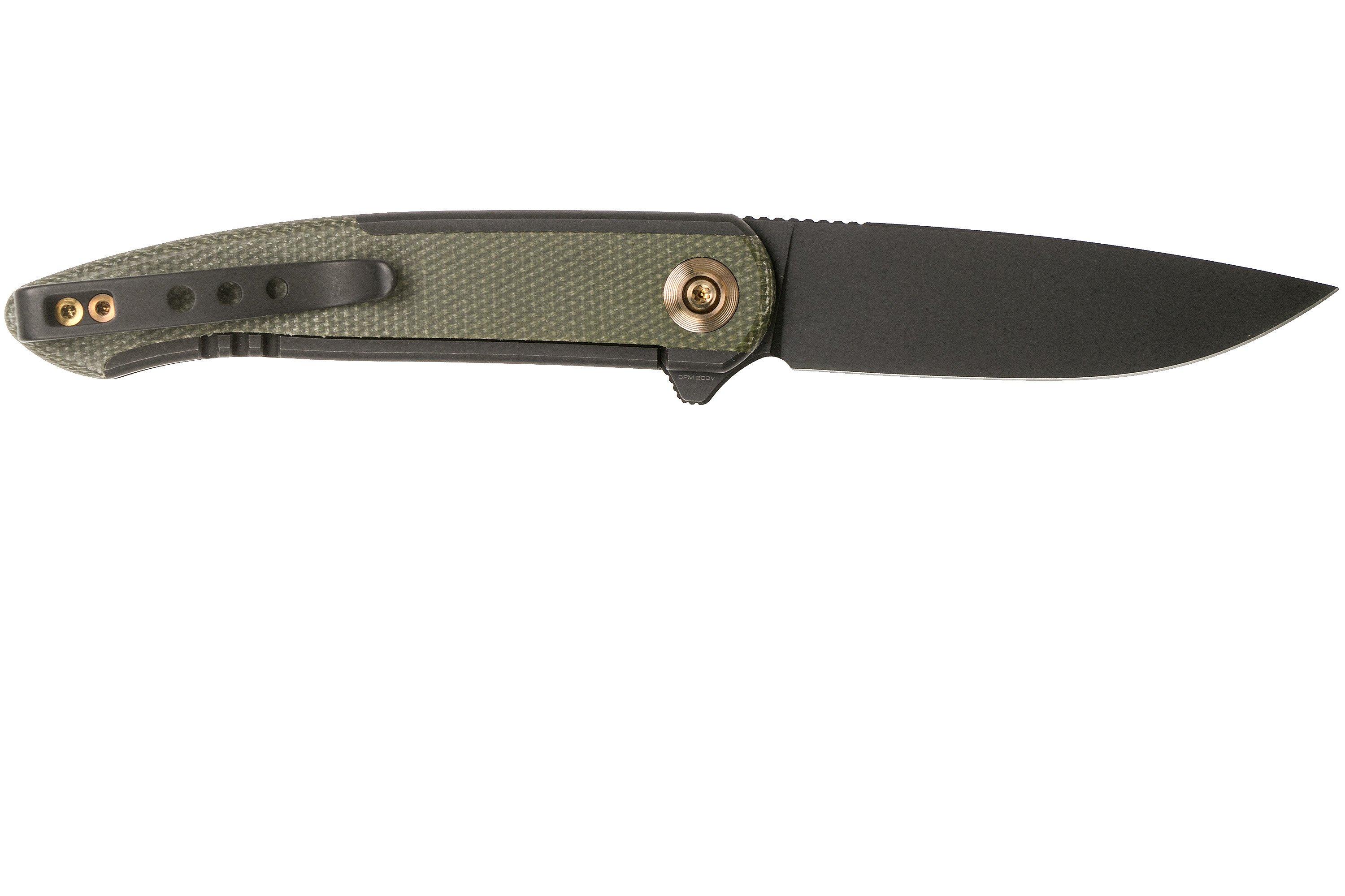 WE Knife Smooth Sentinel WE20043-4 Black Titanium Green Micarta pocket ...