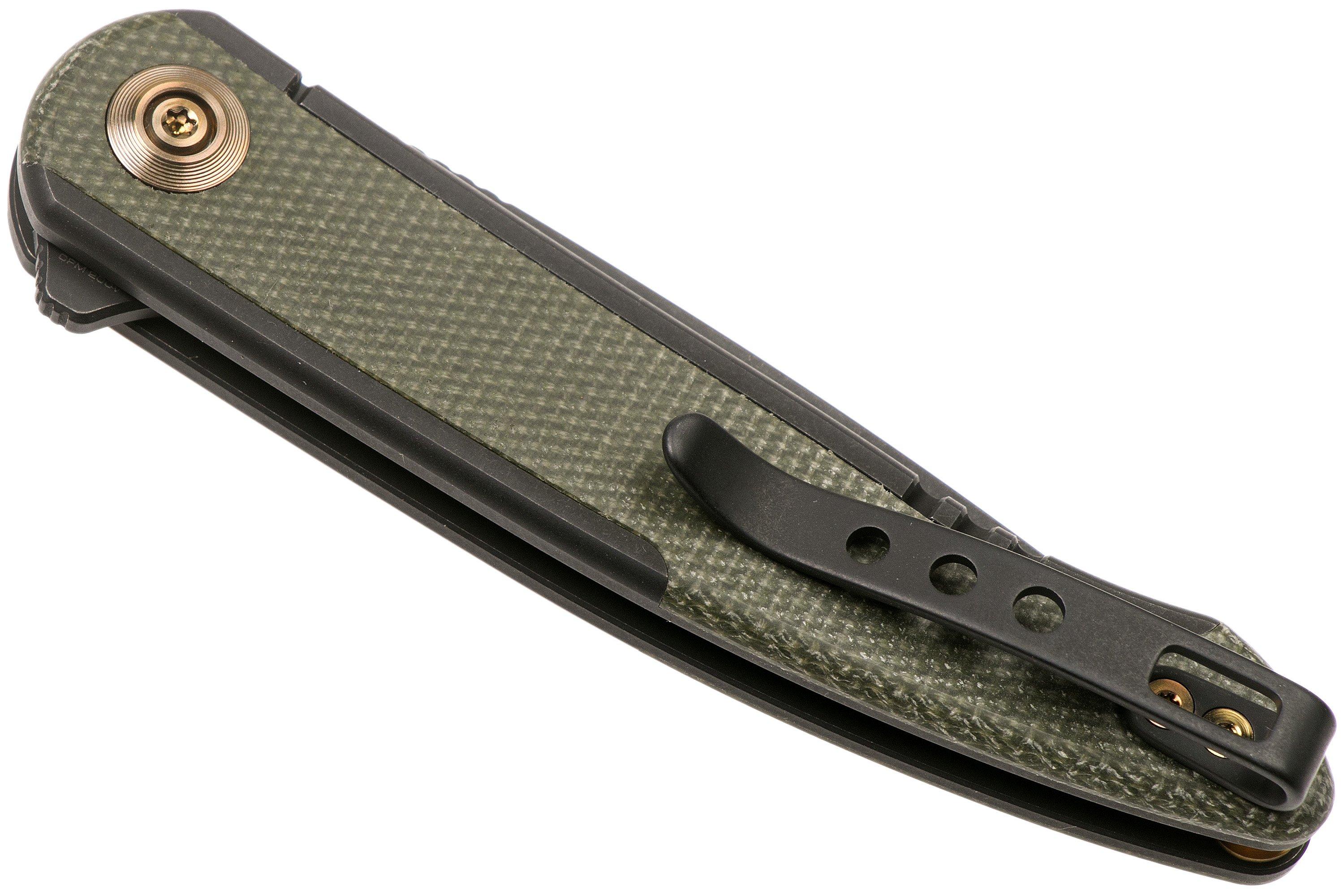 WE Knife Smooth Sentinel WE20043-4 Black Titanium Green Micarta pocket ...