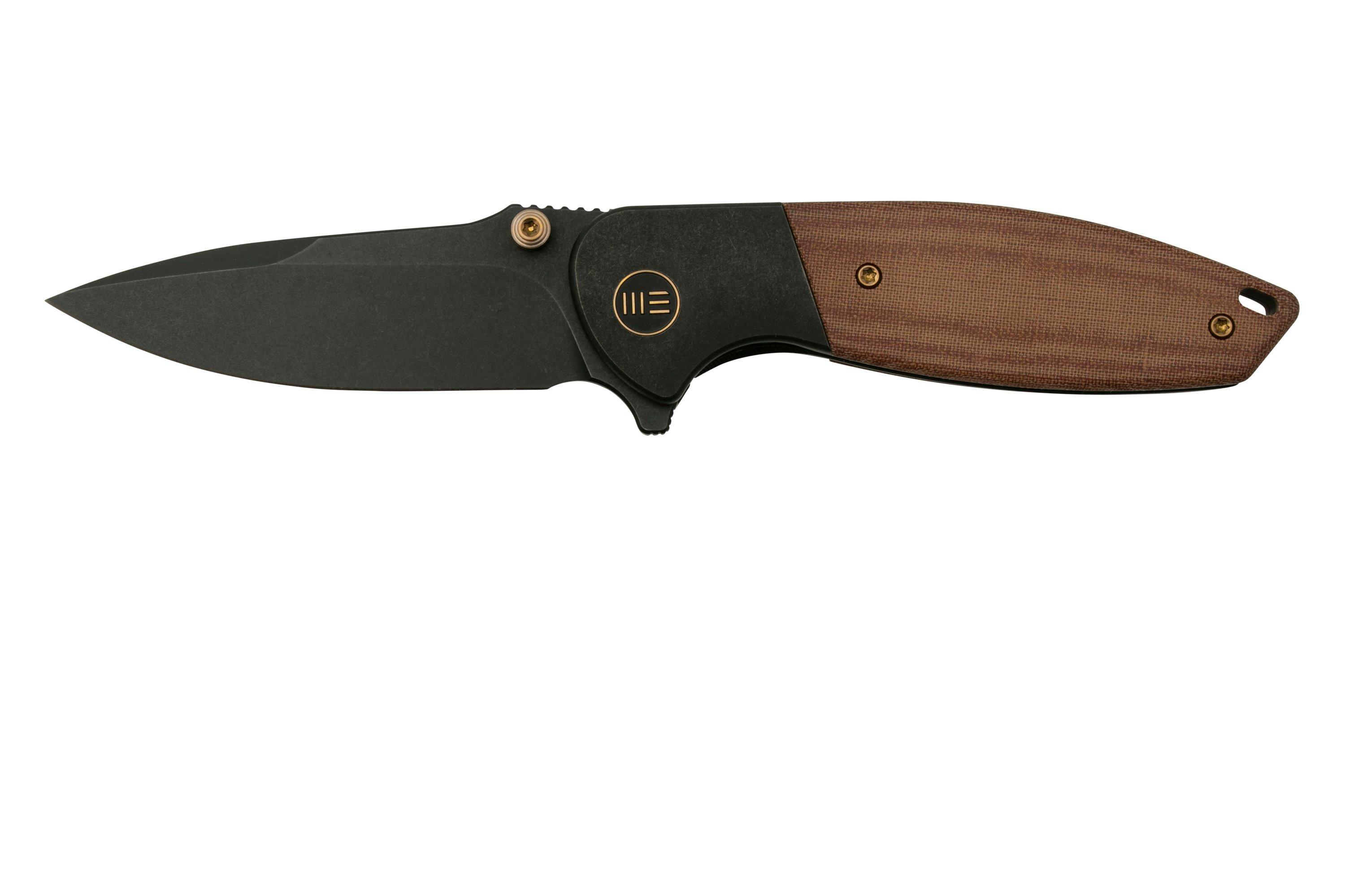 WE Knife Nitro Mini WE22015-4, Black Titanium, Brown Micarta Inlay, CPM ...